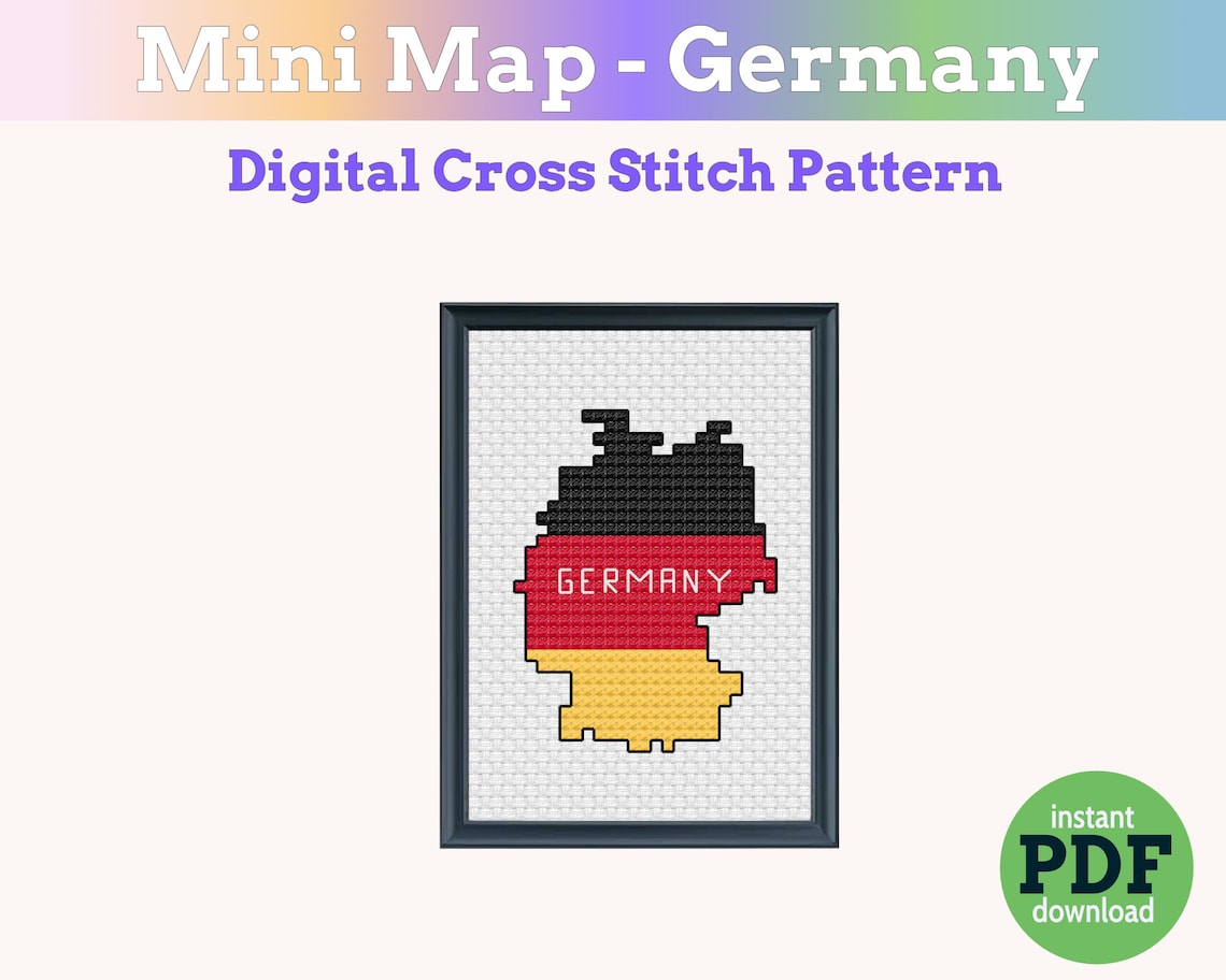 Tiny Little Germany Flag Map Digital Cross Stitch Pattern PDF Instant ...