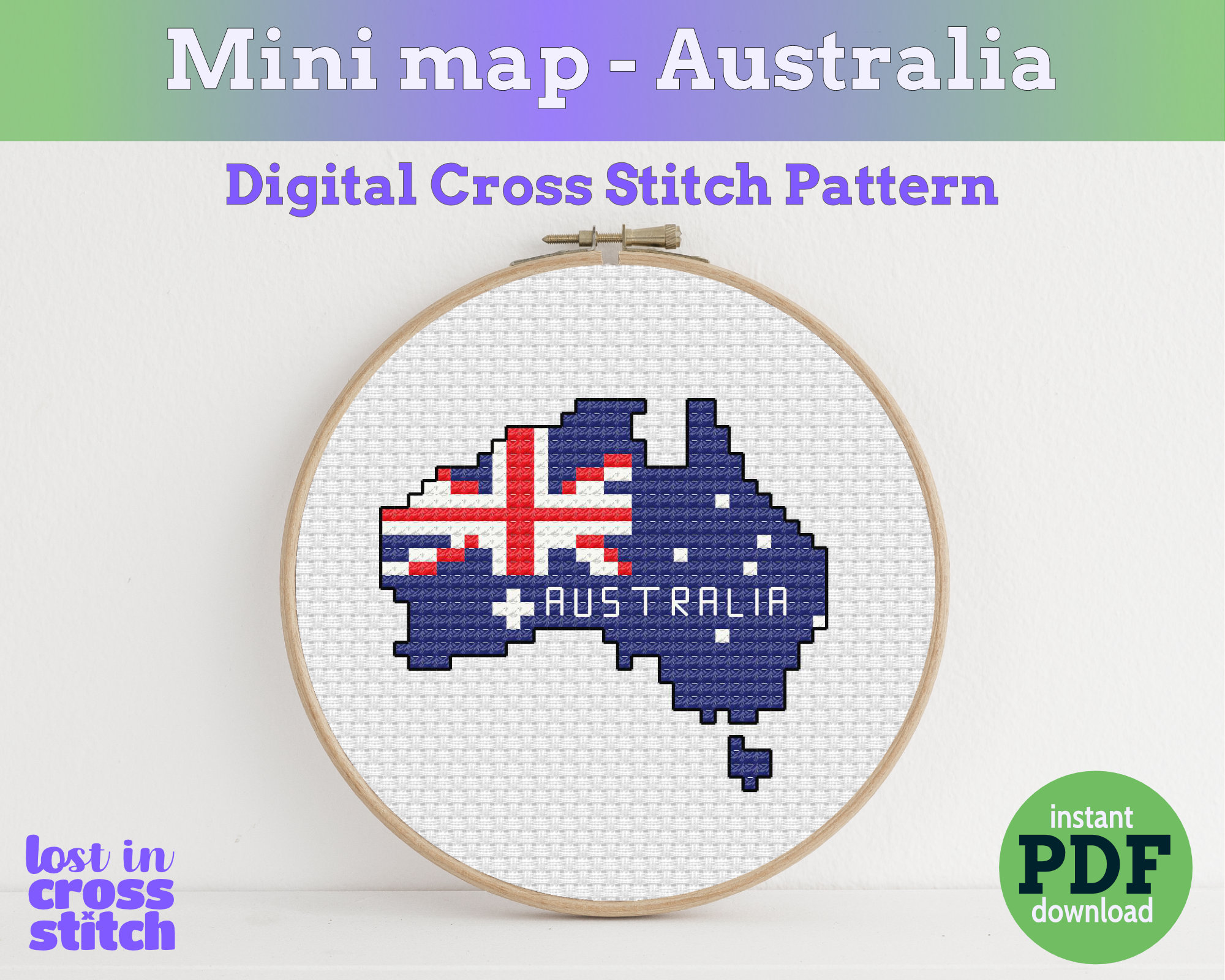Tiny Little Australia Flag Map Digital Cross Stitch Pattern PDF Instant ...