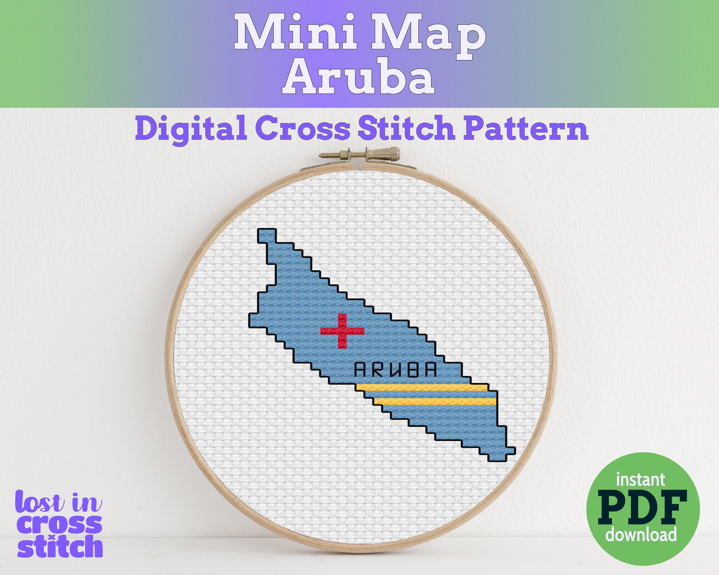 Tiny Little Aruba Flag Map Digital Cross Stitch Pattern - Etsy