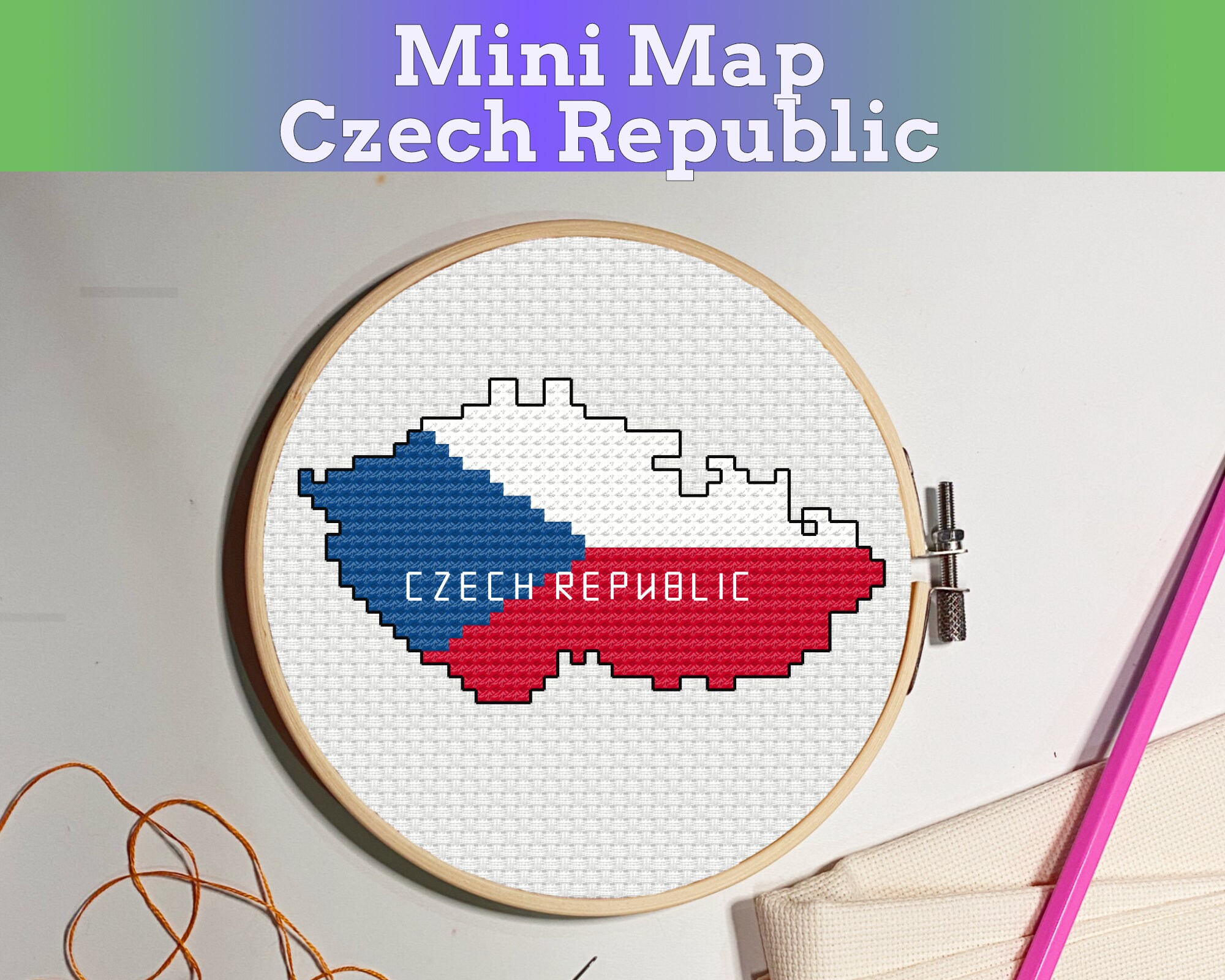 Czech Republic Flag Map Cross Stitch Pattern Digital PDF Instant ...