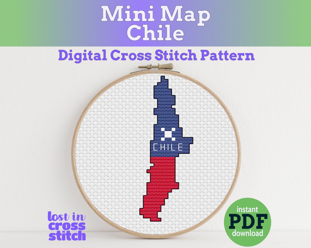 Tiny Little Chile Flag Map | Digital Cross Stitch Pattern | PDF Instant ...