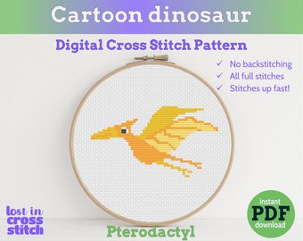 Pterodactyl Dinosaur Beginners Cross Stitch Pattern PDF Download - Etsy