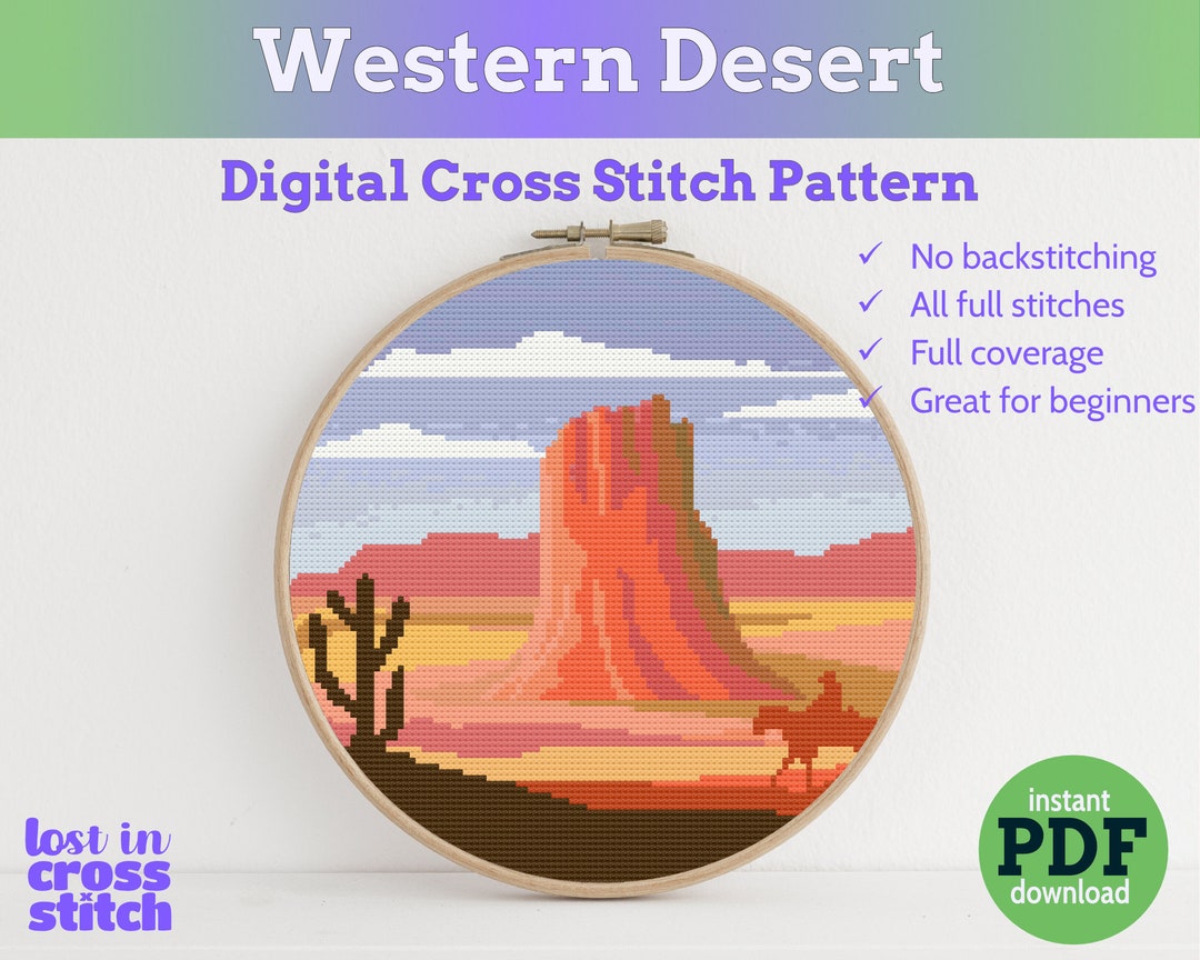 PDF Pattern Western Desert Landscape Digital Cross Stitch Instant ...