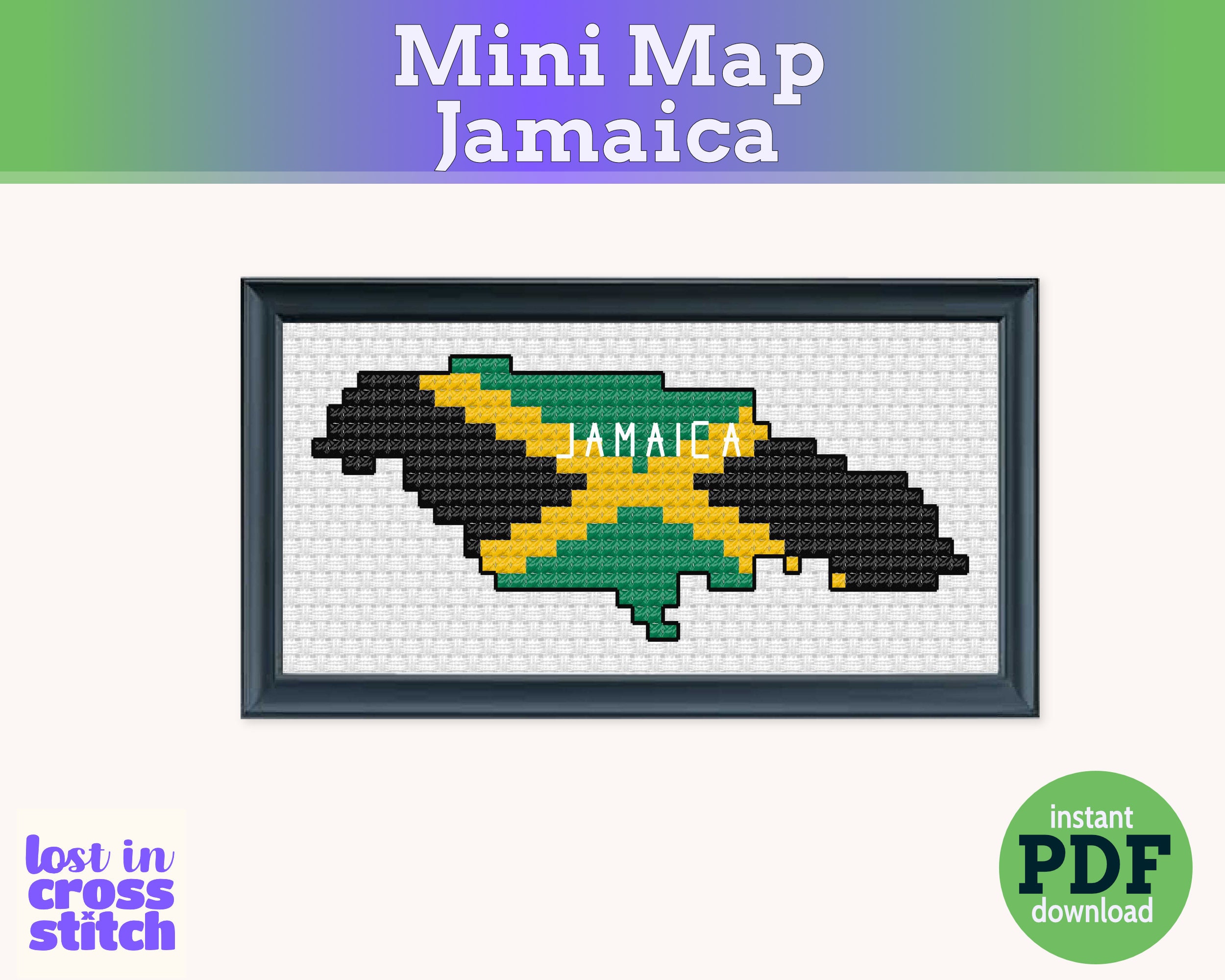 Tiny Little Jamaica Flag Map Digital Cross Stitch Pattern PDF Instant ...