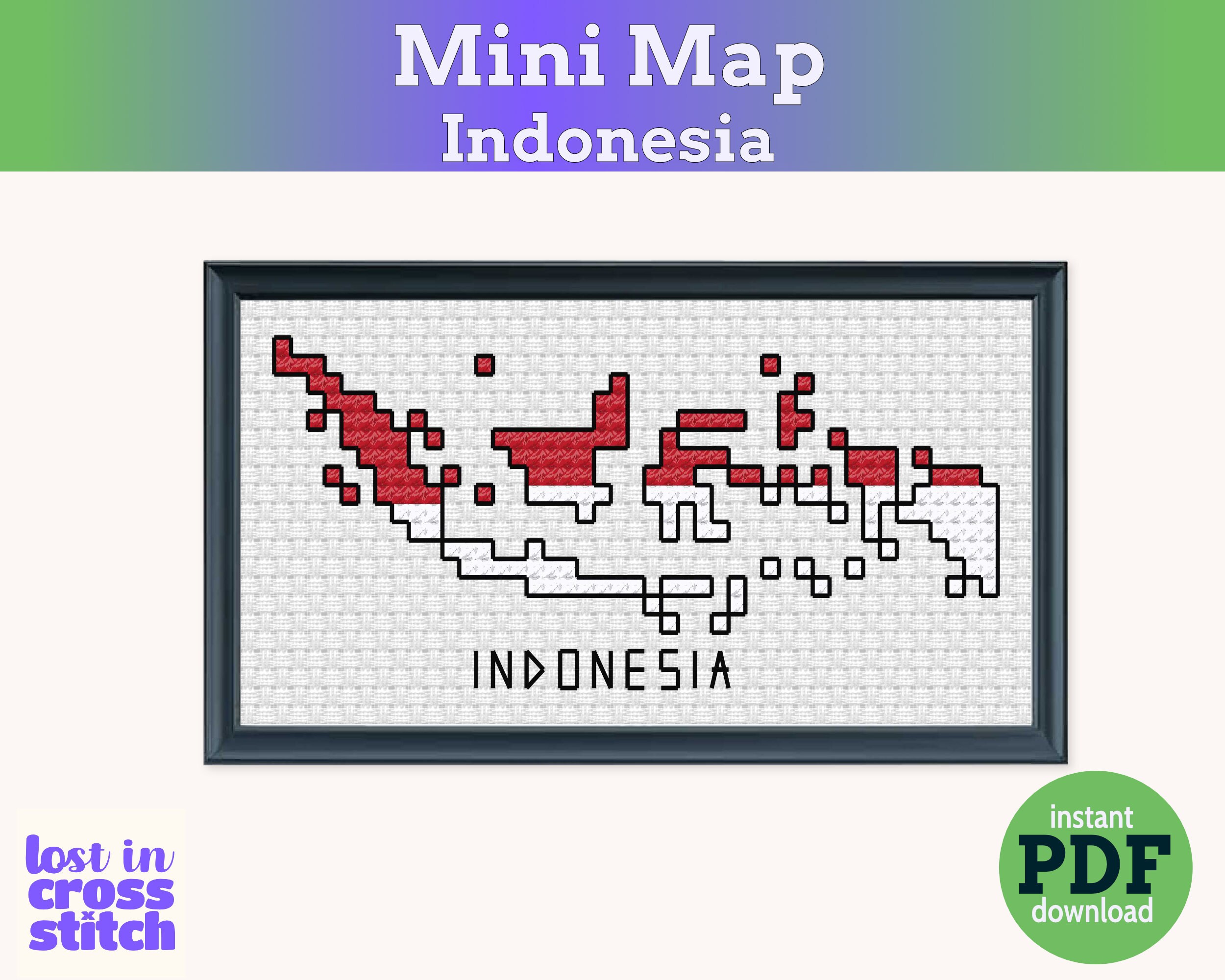 Tiny Little Indonesia Flag Map Digital Cross Stitch Pattern PDF Instant ...