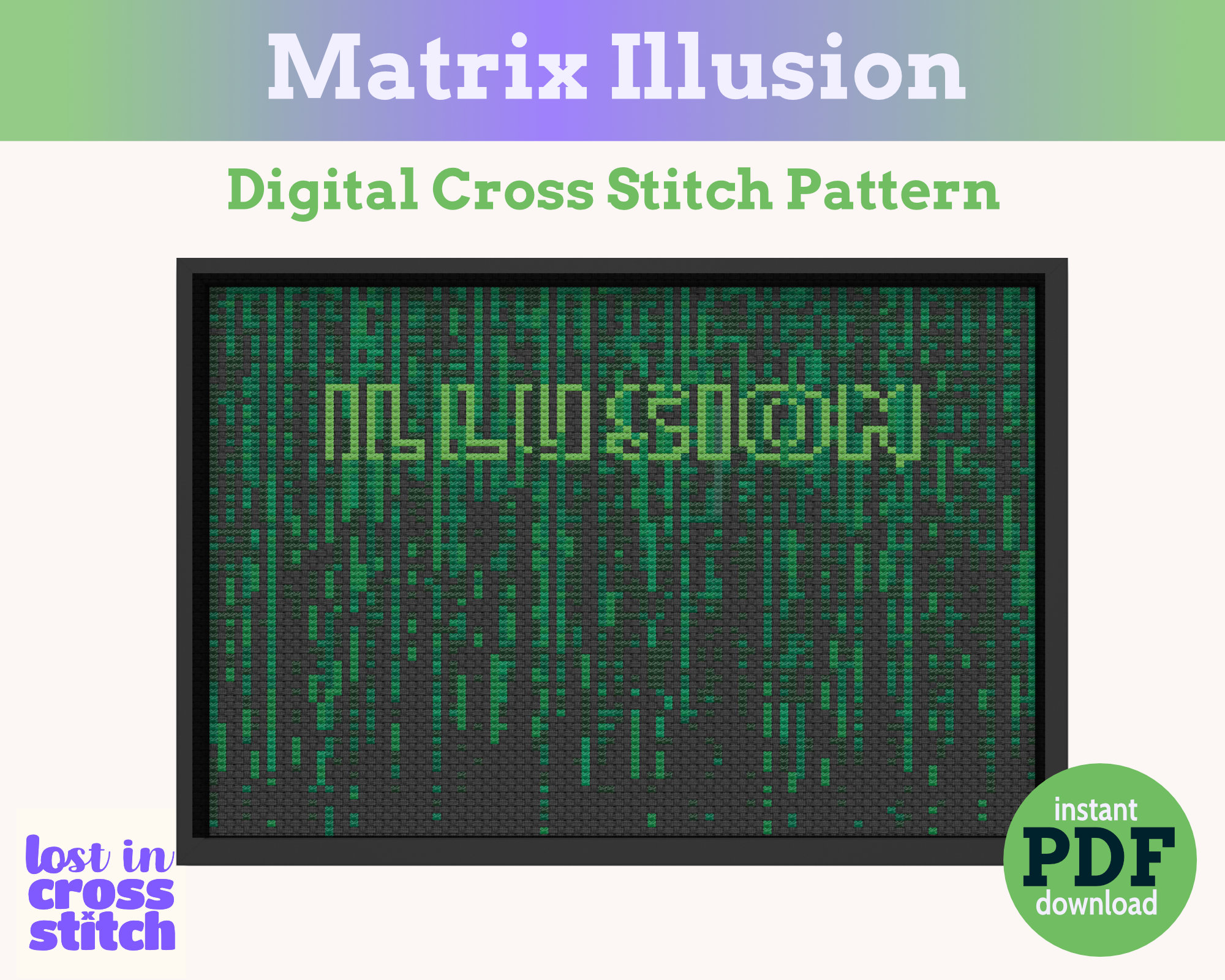 Matrix Illusion Cross Stitch PDF Pattern Instant Download Simple Cross ...