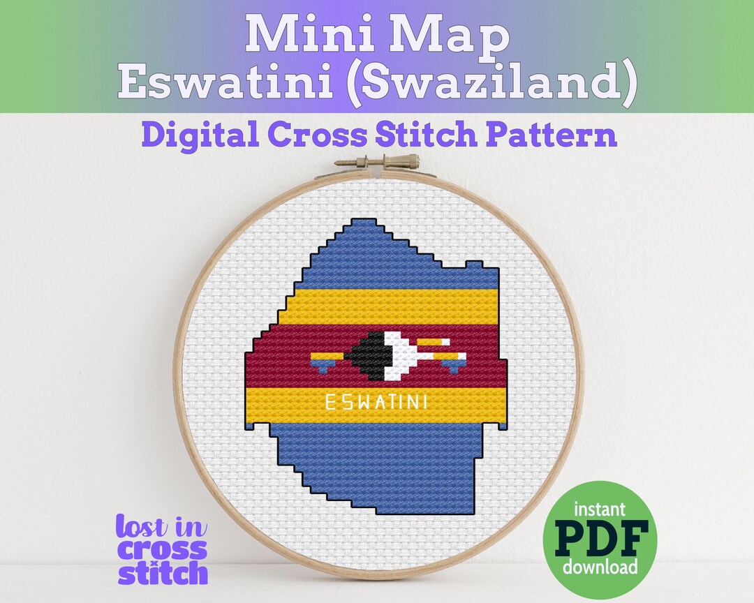 Eswatini Flag & Map Cross Stitch Pattern Easy DIY Beginner-friendly ...