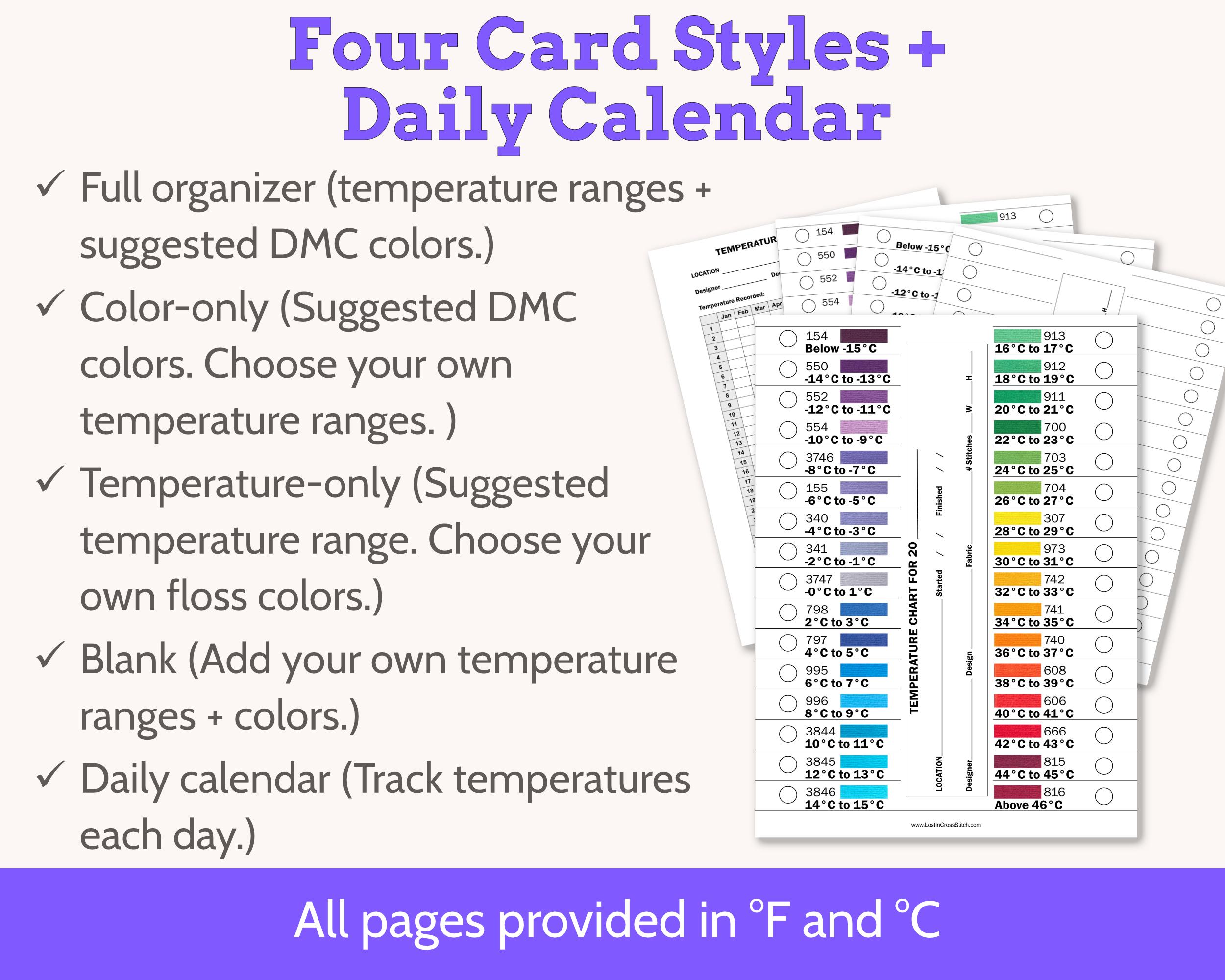Cross Stitch Temperature Project DMC Floss Organizer Cards | Printable ...
