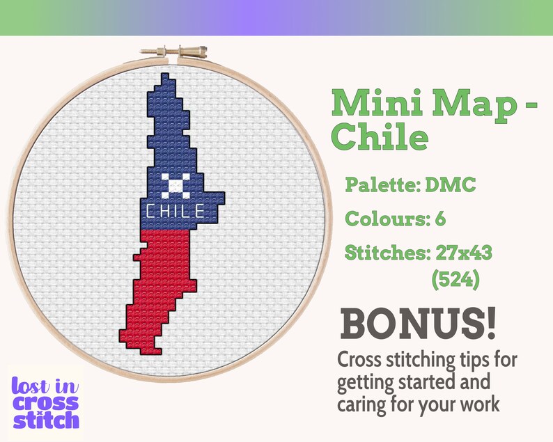 Tiny Little Chile Flag Map | Digital Cross Stitch Pattern | PDF Instant ...