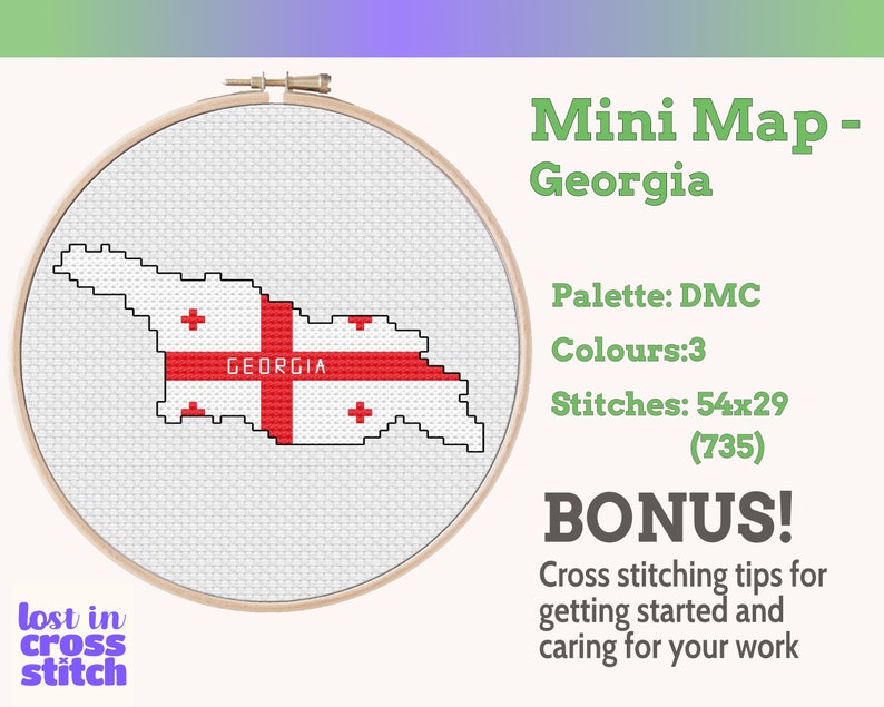 Tiny Little Georgia Flag Map | Digital Cross Stitch Pattern | PDF ...
