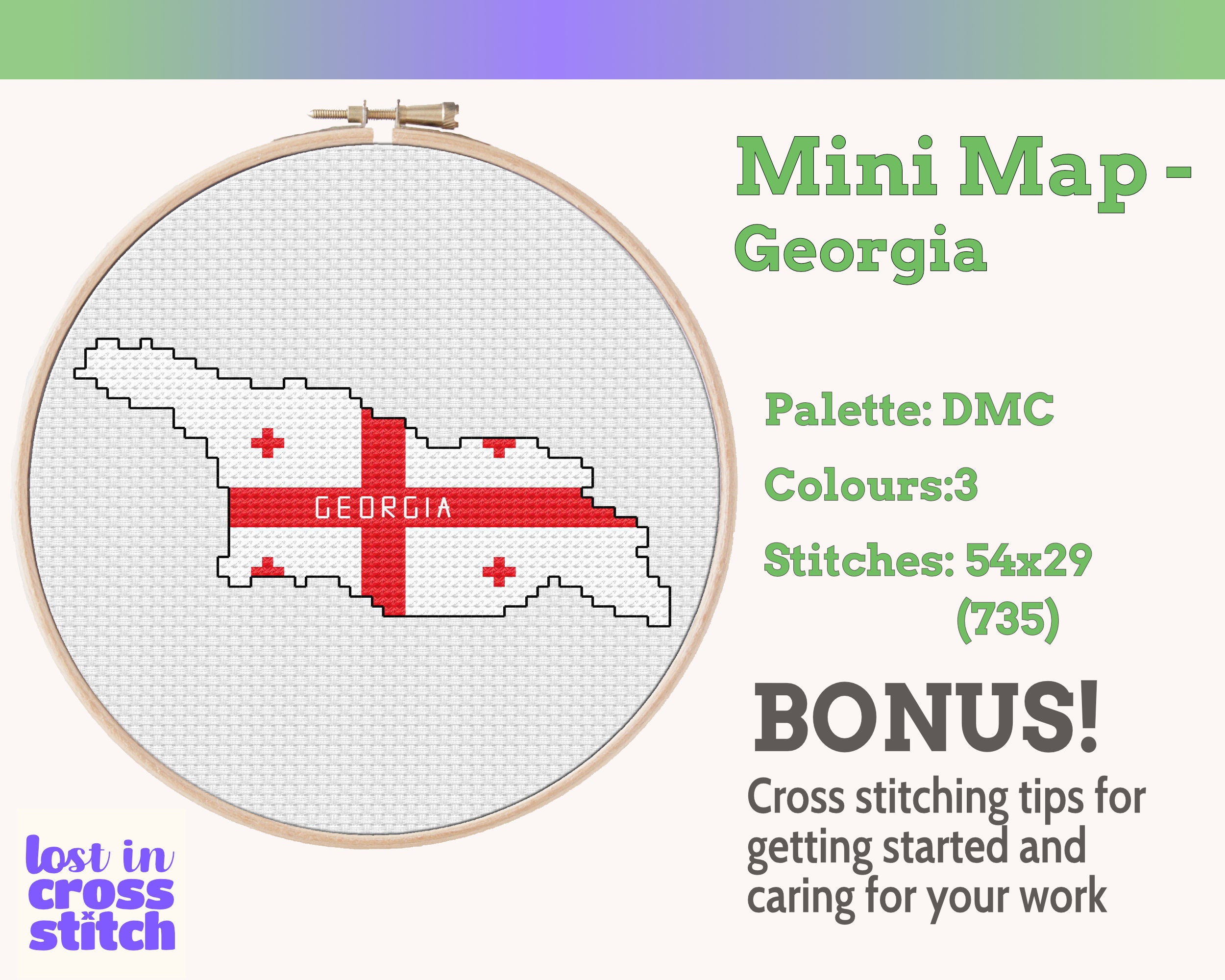 Tiny Little Georgia Flag Map | Digital Cross Stitch Pattern | PDF ...