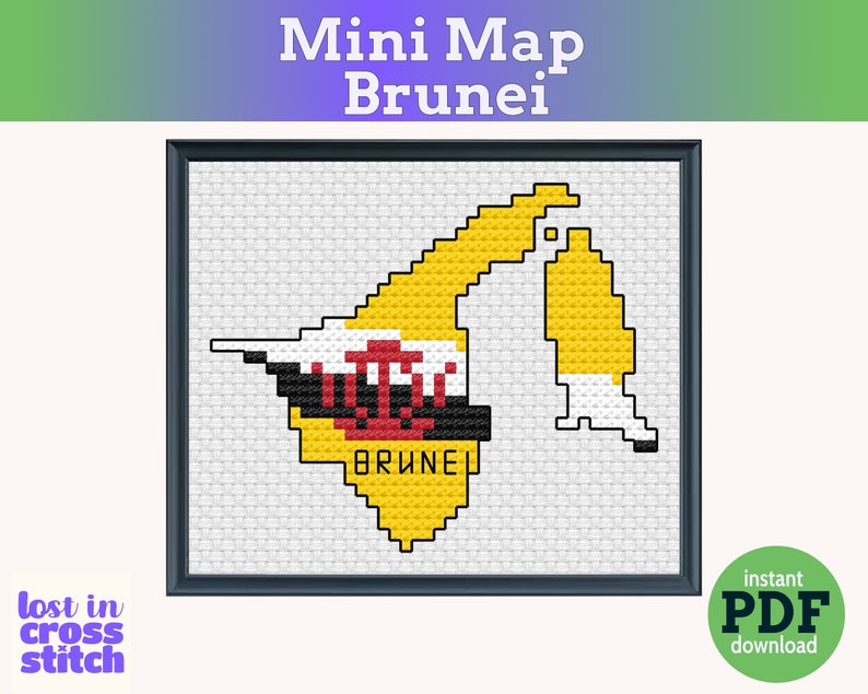 Tiny Little Brunei Flag Map Design Digital Cross Stitch Pattern PDF ...