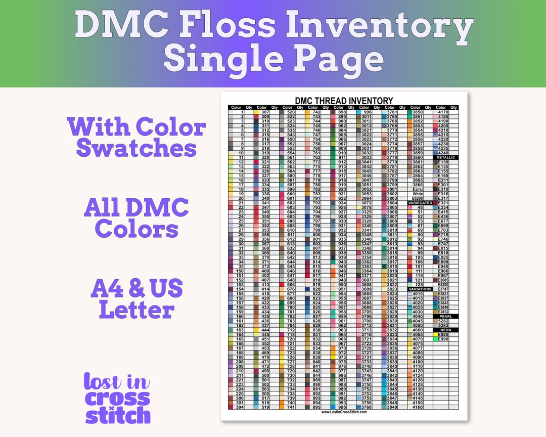 DMC Thread Chart Floss Inventory Printable Thread List Compact Single ...