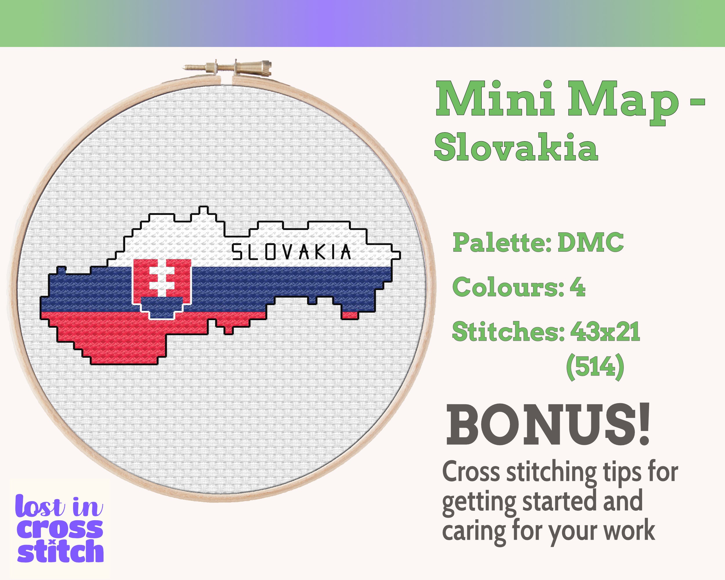 Slovakia Flag Map Cross Stitch Pattern Digital PDF Instant Download ...