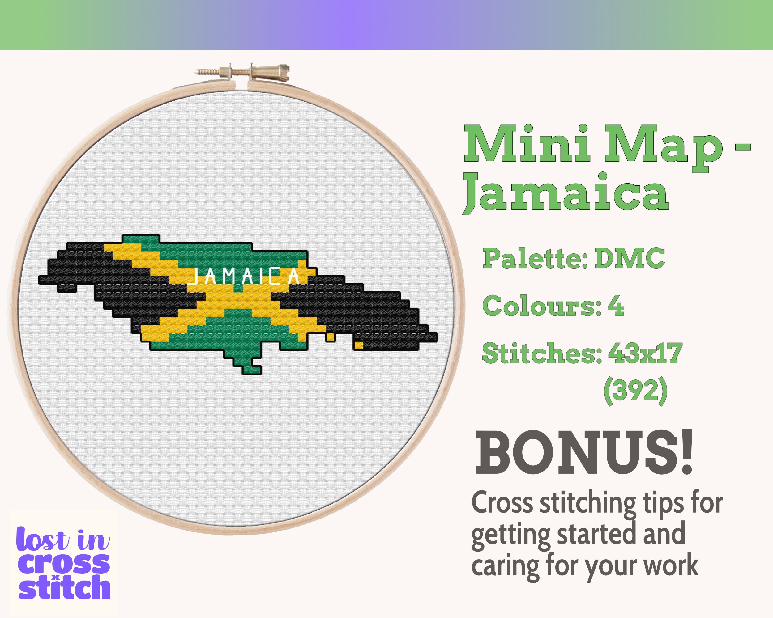 Tiny Little Jamaica Flag Map Digital Cross Stitch Pattern PDF Instant ...