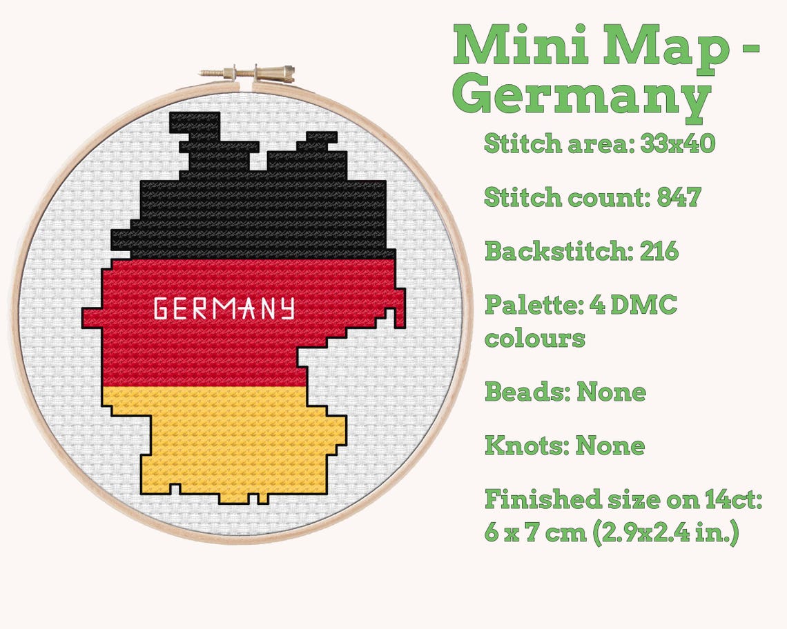 Tiny Little Germany Flag Map Digital Cross Stitch Pattern, PDF Instant ...