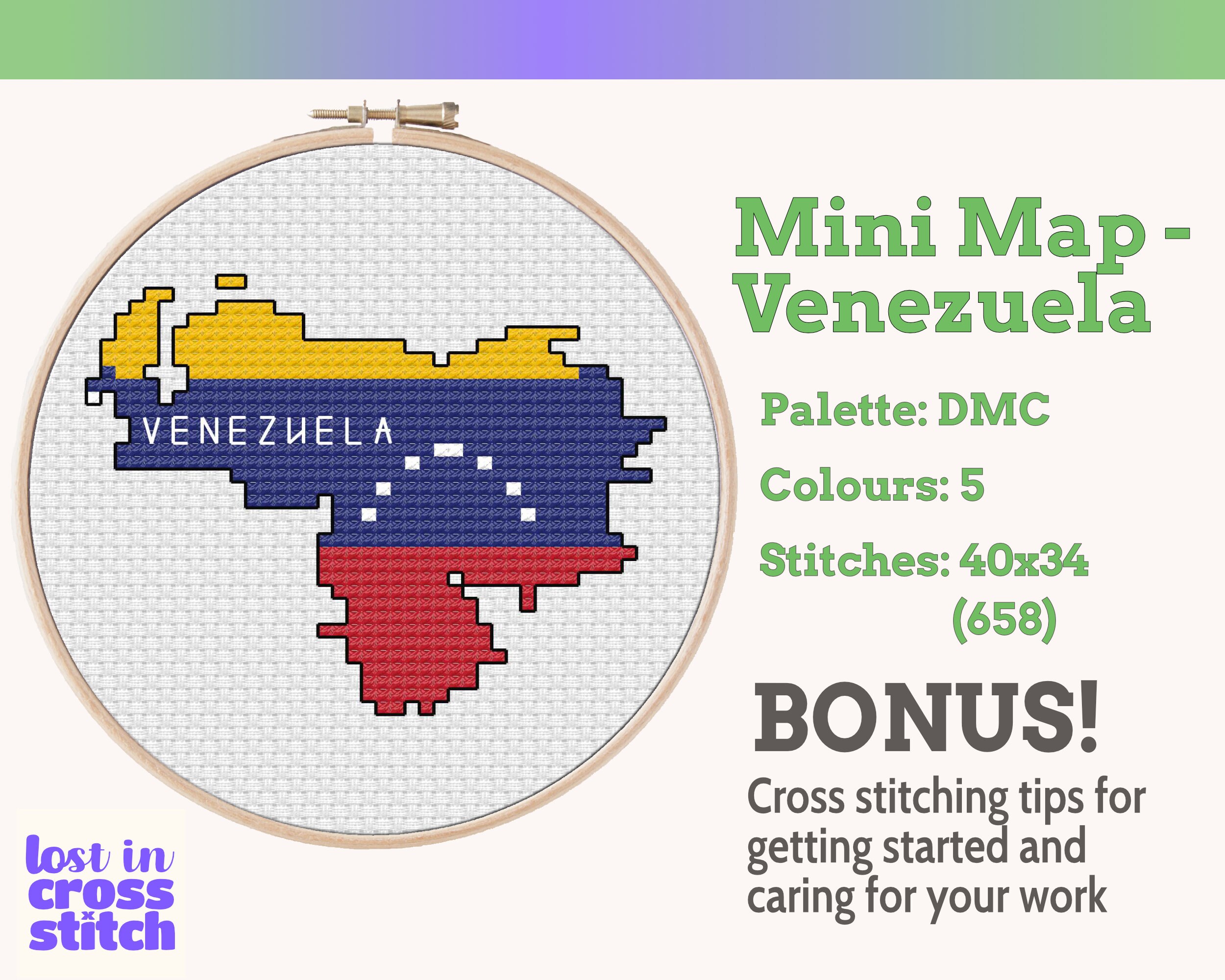 Tiny Little Venezuela Flag Map Digital Cross Stitch Pattern PDF Instant ...