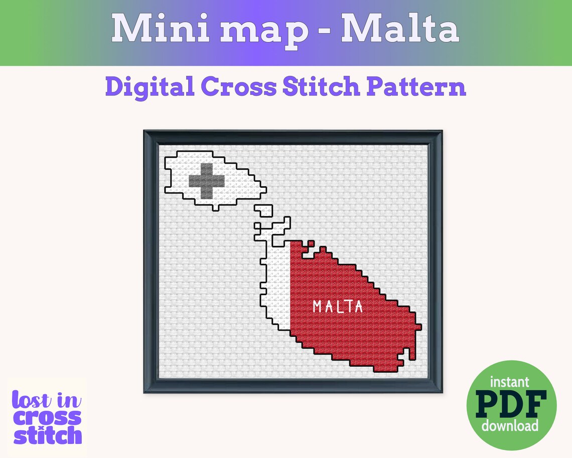 Tiny Little Malta Flag Map Digital Cross Stitch Pattern PDF Instant ...