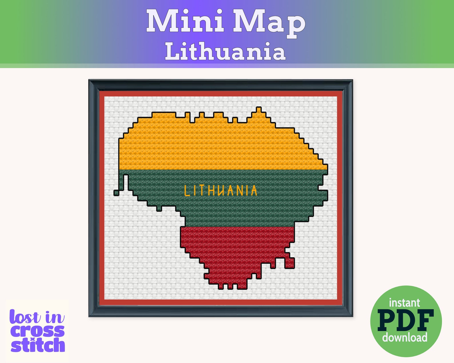 Tiny Little Lithuania Flag Map | Digital Cross Stitch Pattern | PDF ...