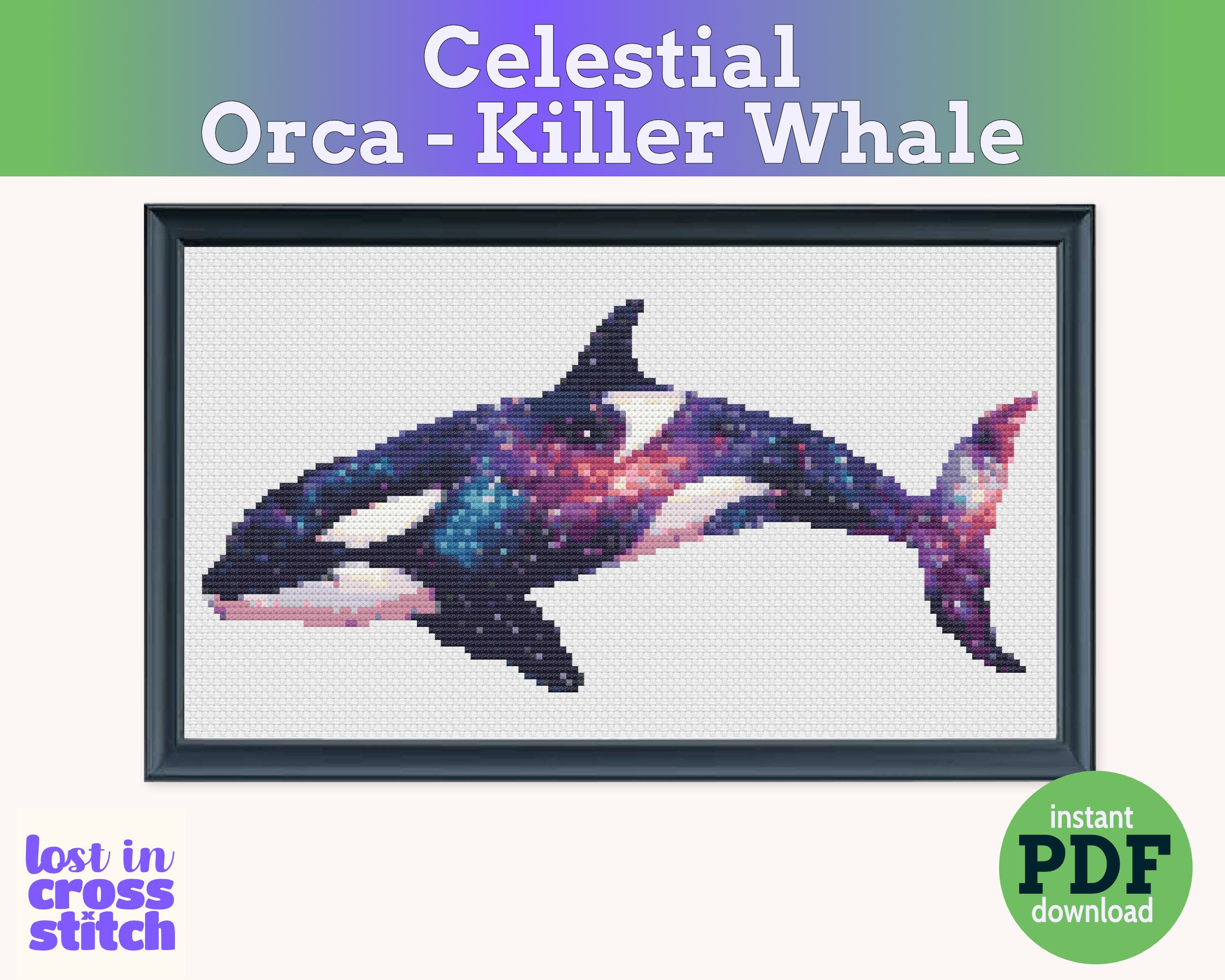 Celestial Orca Cross Stitch Pattern, Cosmic Galaxy Wall Art, Modern ...