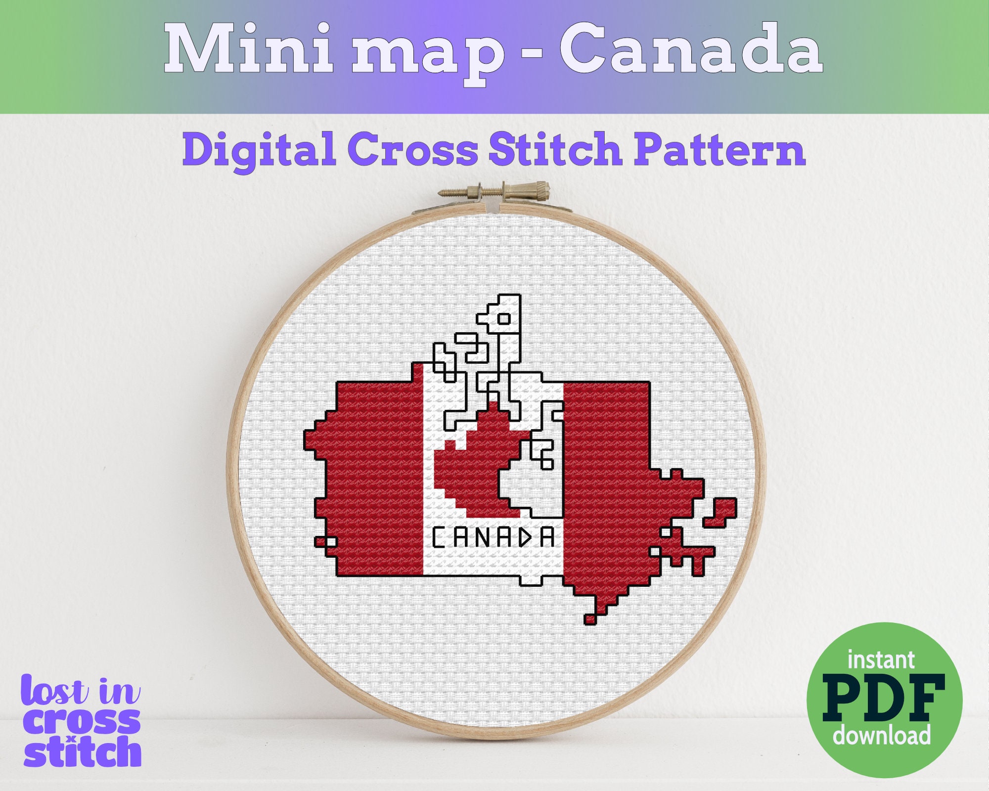 Tiny Little Canada Flag Map Digital Cross Stitch Pattern - Etsy