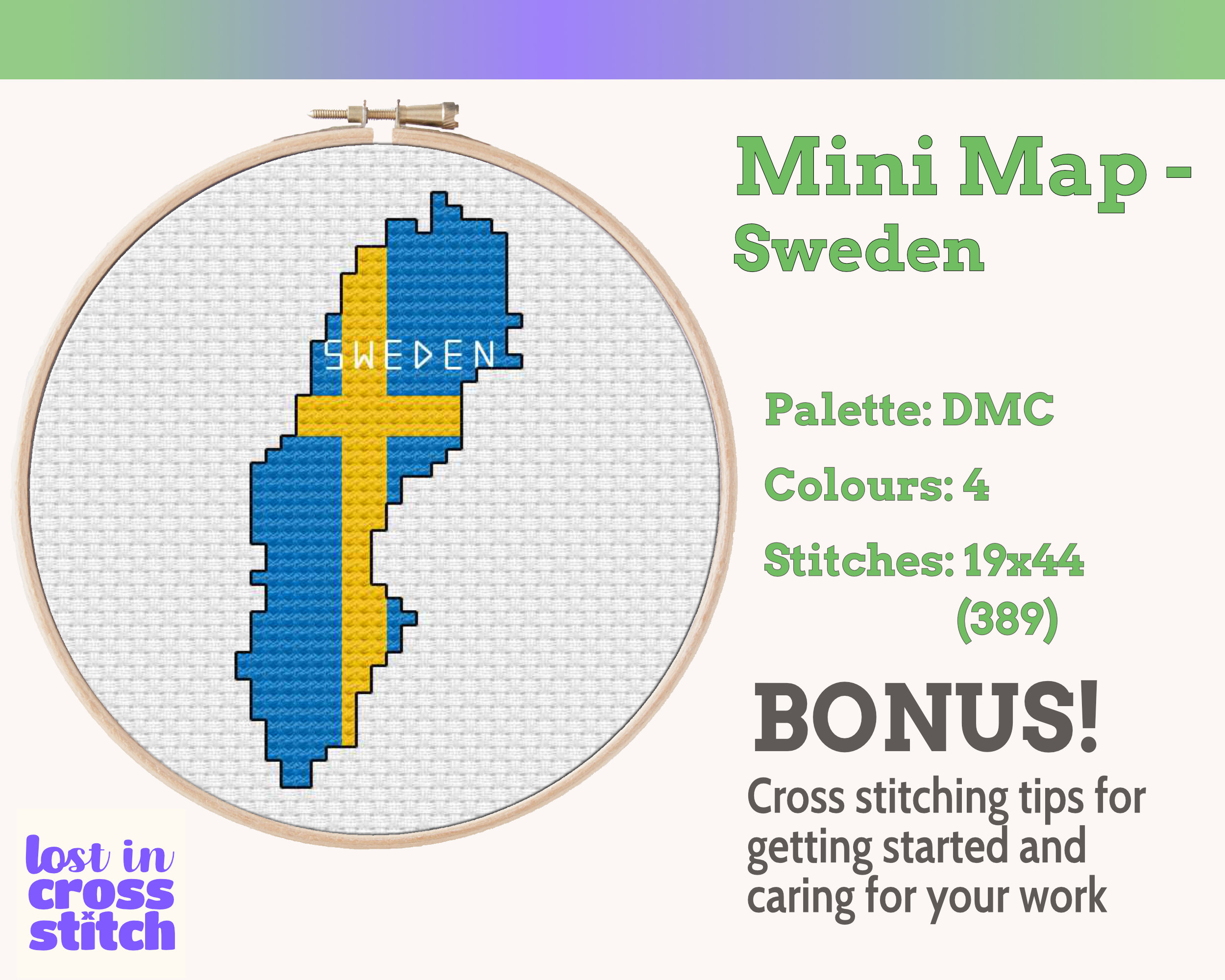 Tiny Little Sweden Flag Map | Digital Cross Stitch Pattern | PDF ...