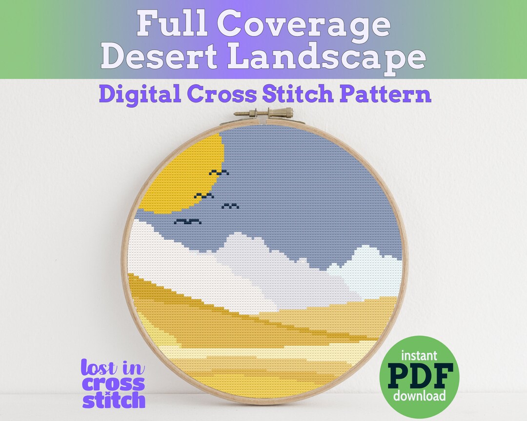 Desert Landscape Cross Stitch Pattern Full Coverage Design DMC Threads ...