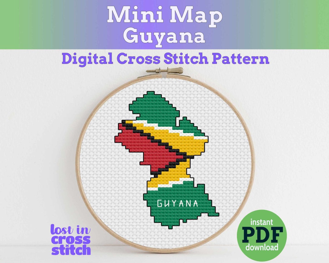 Guyana Flag Map Cross Stitch Pattern Digital PDF Instant Download Easy ...