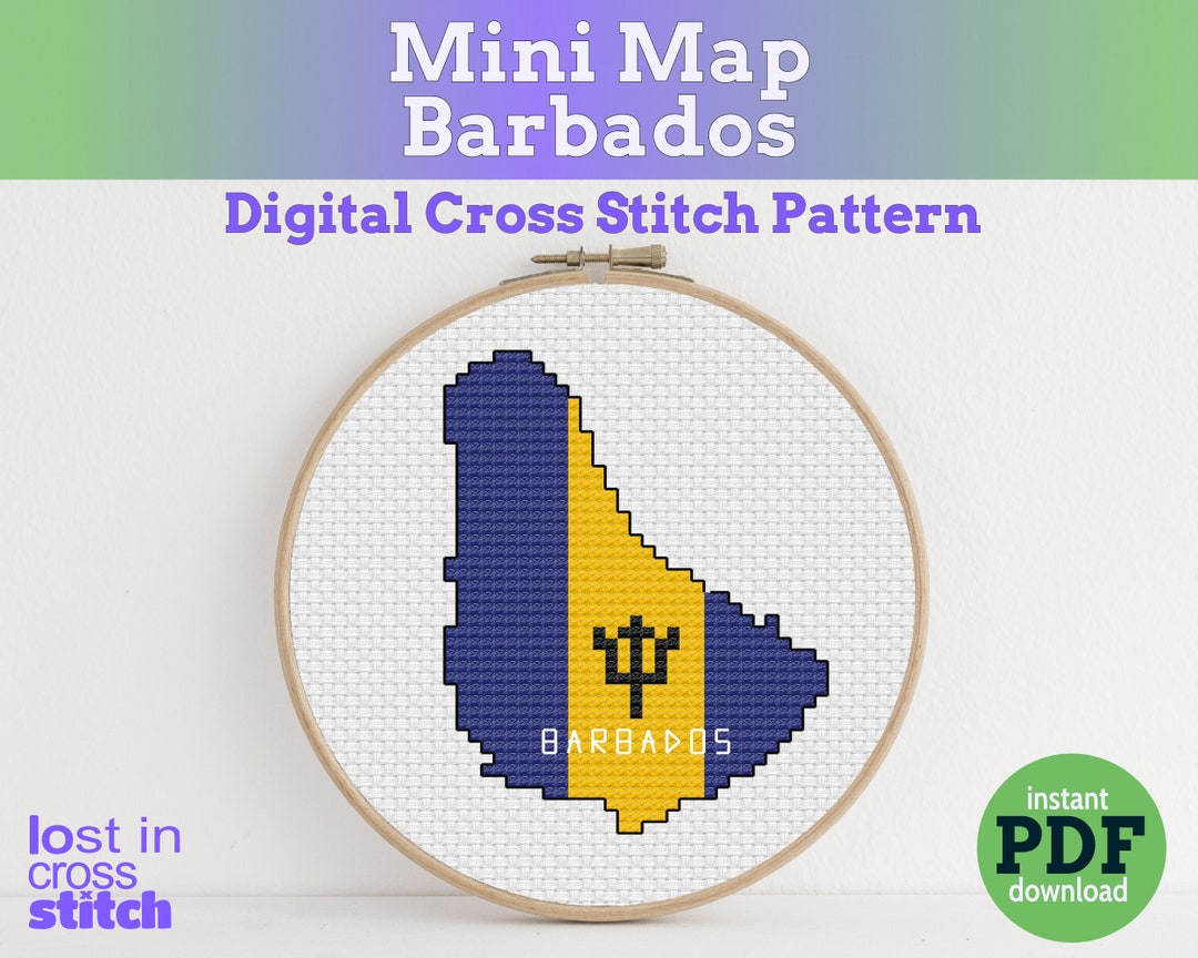 Tiny Little Barbados Flag Map | Digital Cross Stitch Pattern | PDF ...