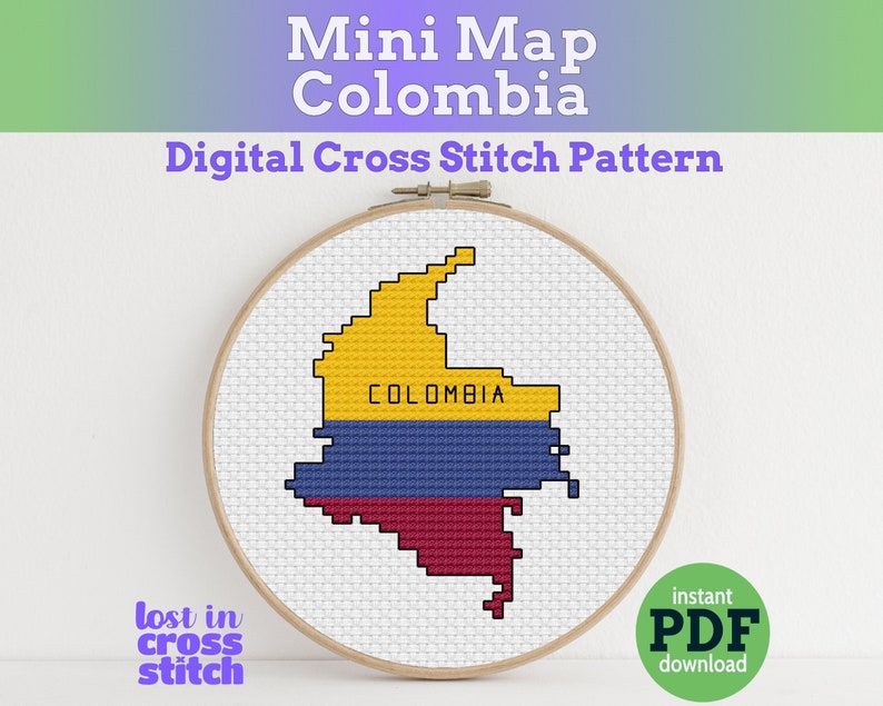 Tiny Little Colombia Flag Map | Digital Cross Stitch Pattern | PDF ...