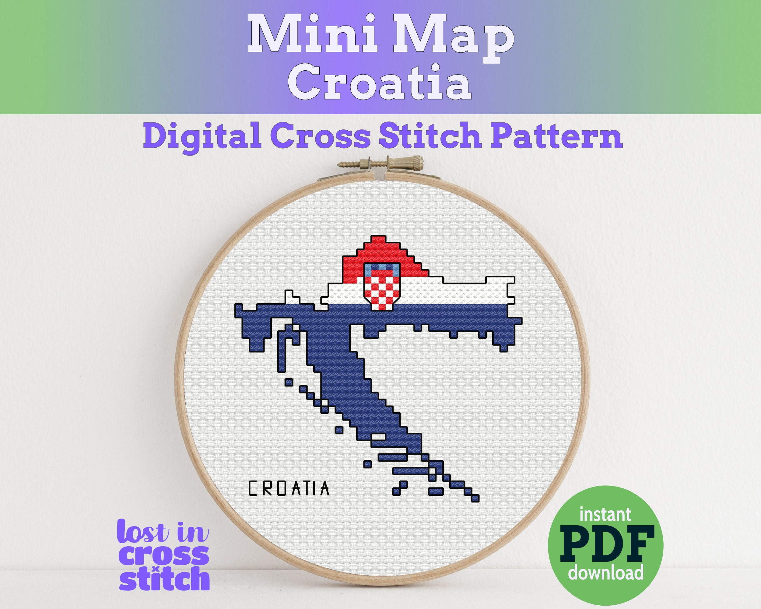 Mapa de la bandera de Tiny Little Croacia / Patrón de punto de cruz ...
