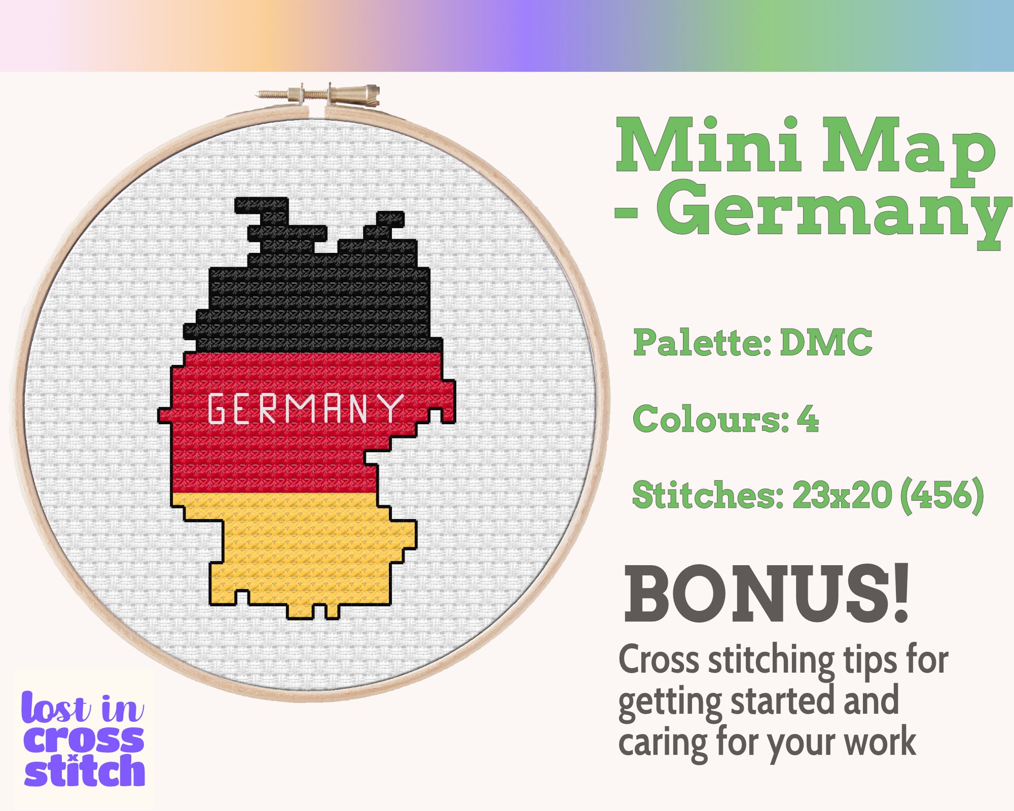 Tiny Little Germany Flag Map Digital Cross Stitch Pattern PDF Instant ...