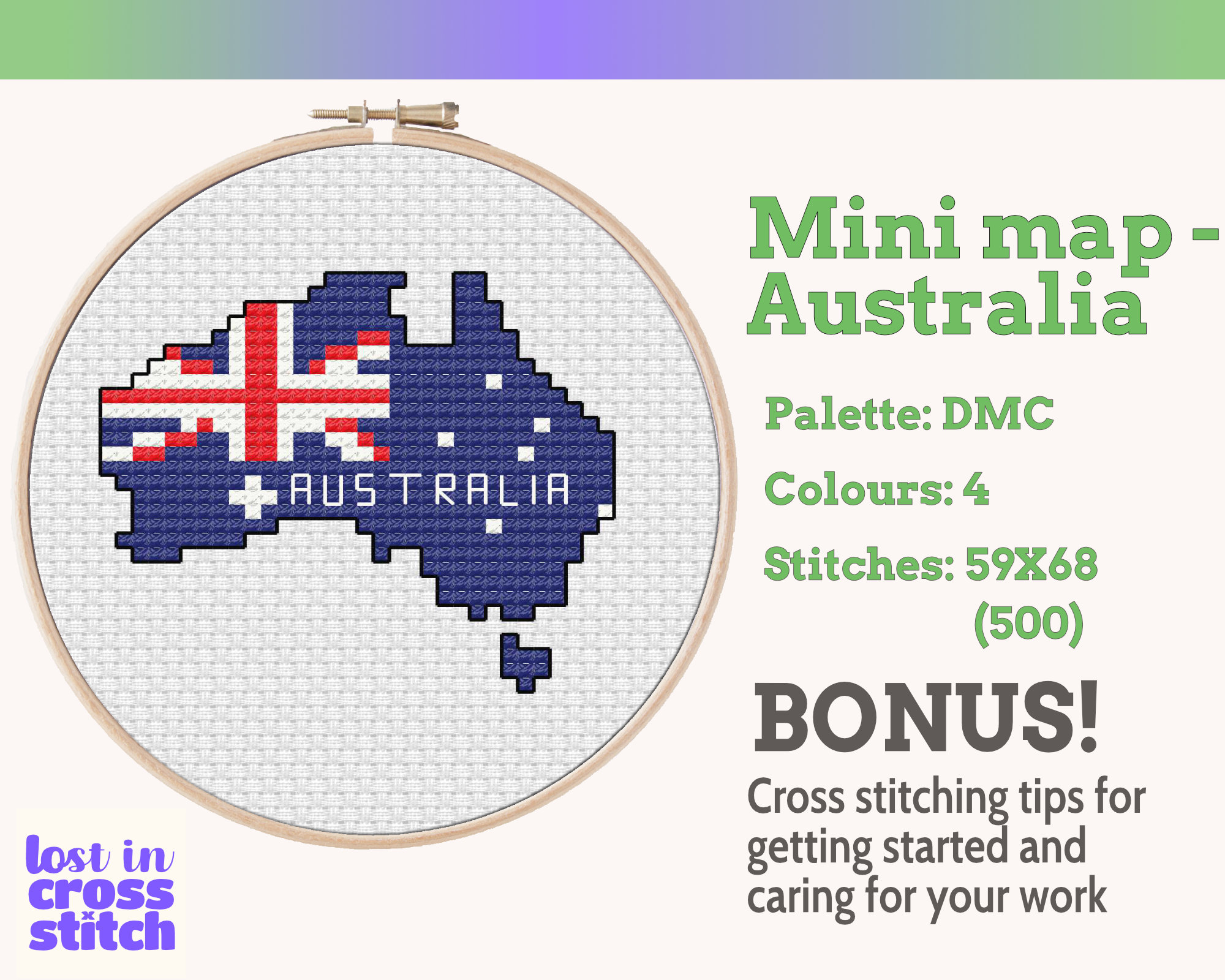 Tiny Little Australia Flag Map Digital Cross Stitch Pattern PDF Instant ...