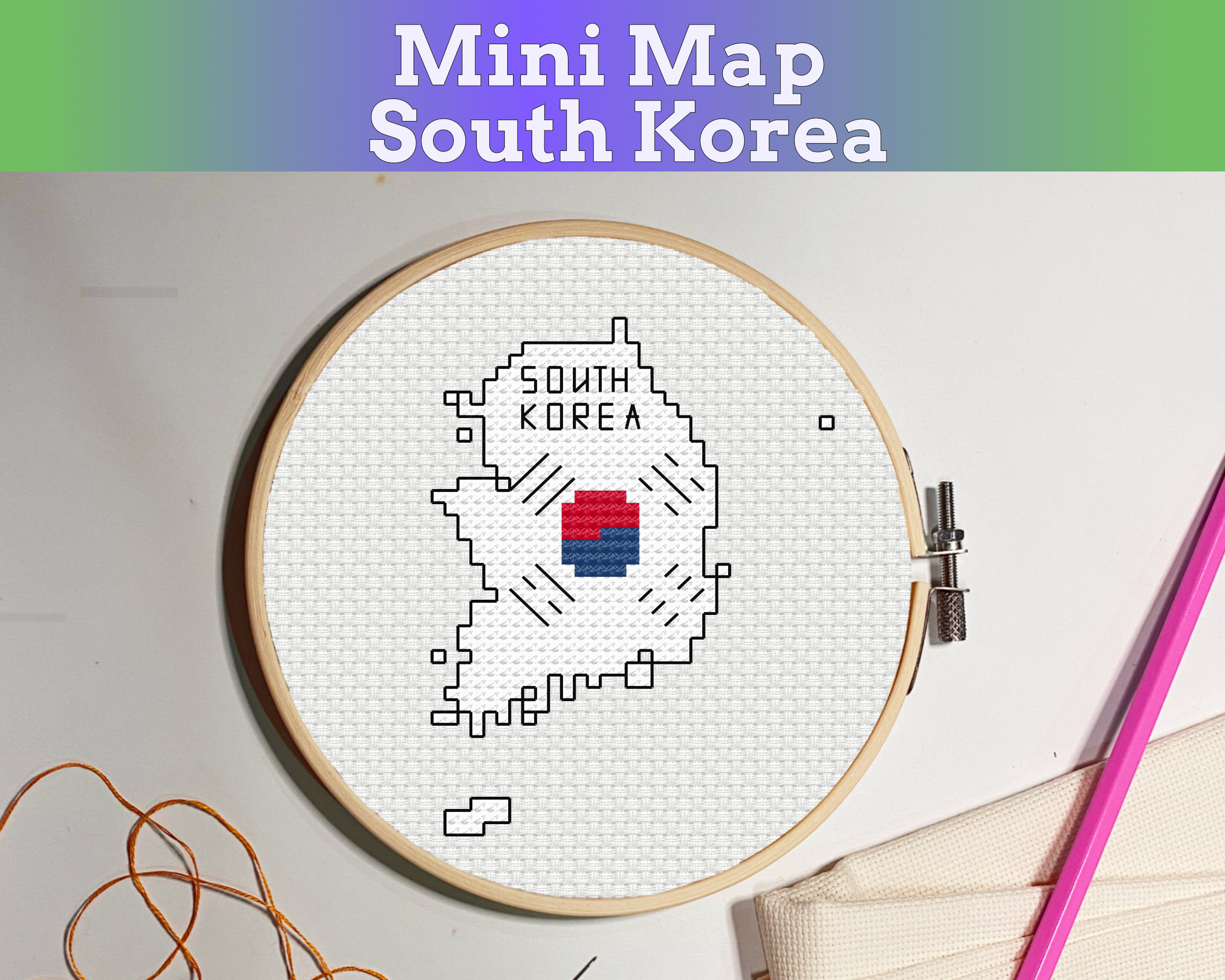 Tiny Little South Korea Flag Map Digital Cross Stitch - Etsy