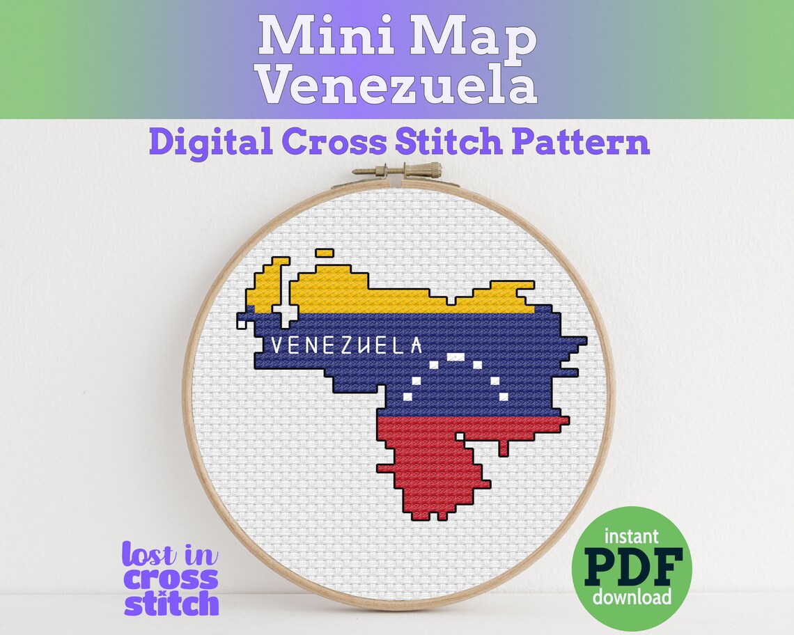 Tiny Little Venezuela Flag Map Digital Cross Stitch Pattern PDF Instant ...