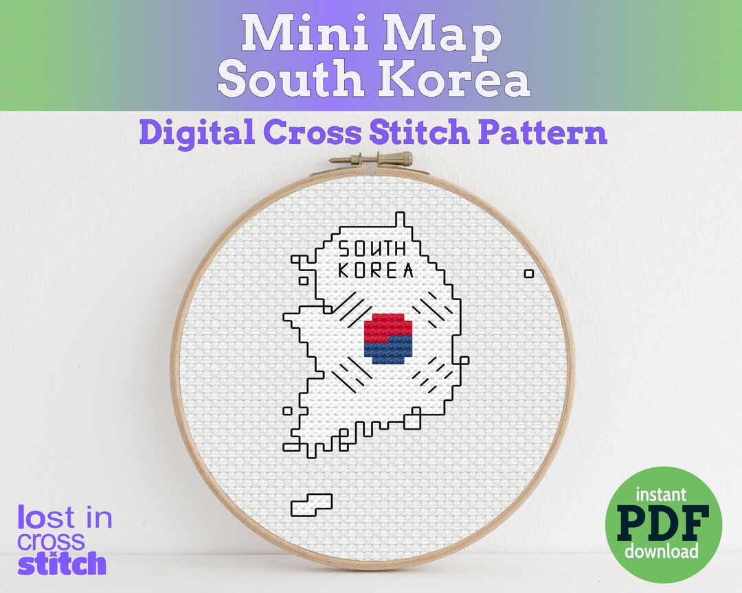 Tiny Little South Korea Flag Map | Digital Cross Stitch Pattern | PDF ...