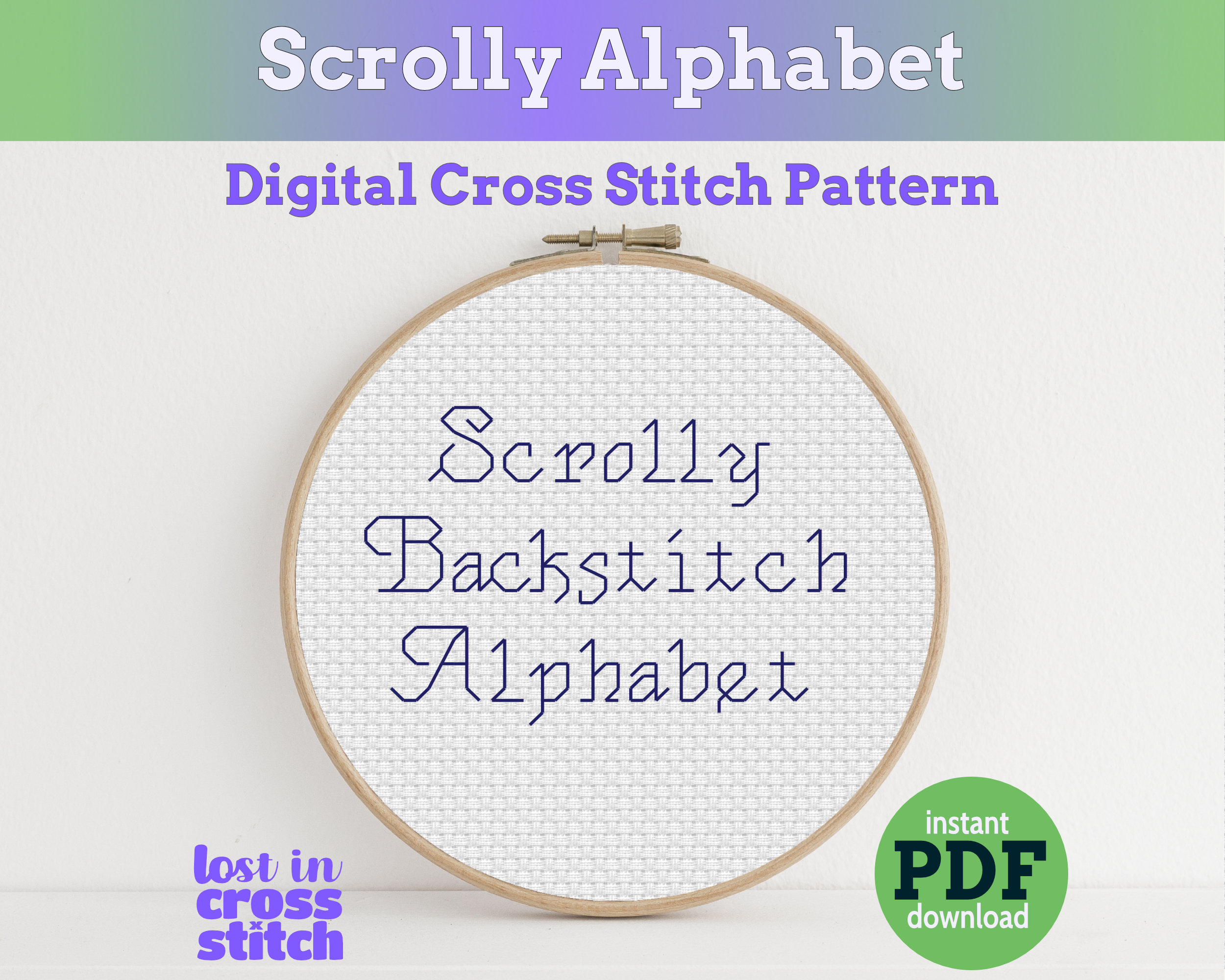 Scrolly Backstitch Alphabet Cross Stitch PDF Pattern Instant Download Small and Easy Cross ...