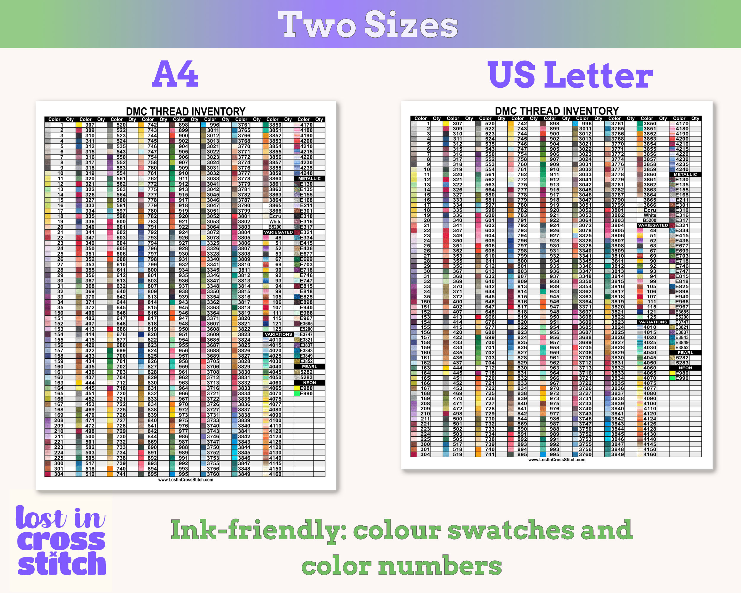 DMC Thread Chart Floss Inventory Printable Thread List Compact Single ...