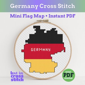 Tiny Little Germany Flag Map Digital Cross Stitch Pattern, PDF Instant ...