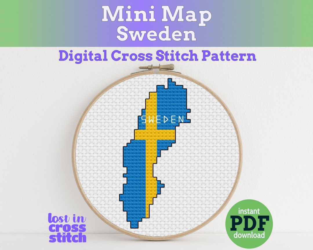 Tiny Little Sweden Flag Map | Digital Cross Stitch Pattern | PDF ...