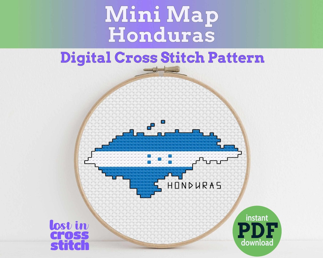 Honduras Flag Map Cross Stitch Pattern Digital PDF Instant Download ...