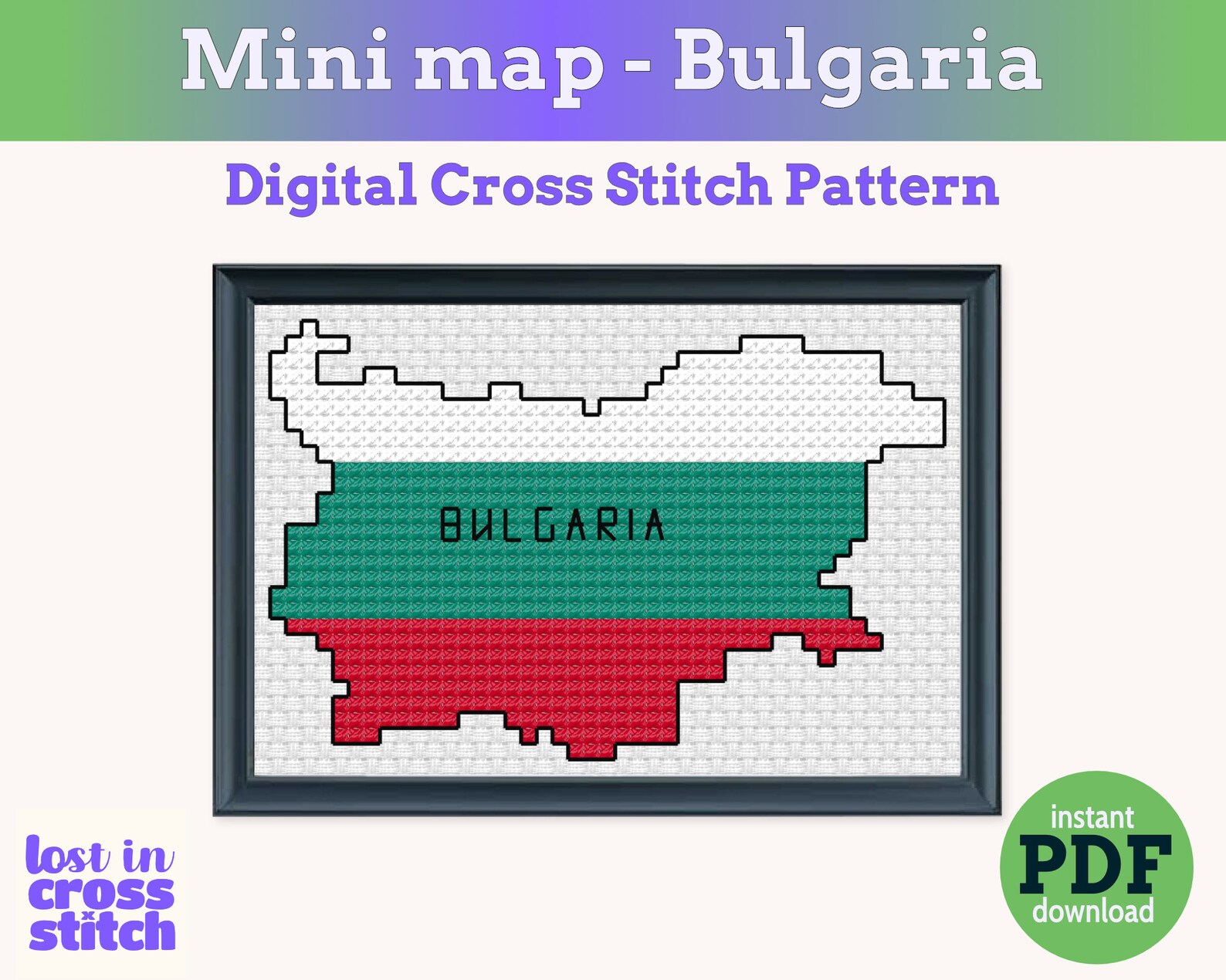Bulgaria Flag Map Cross Stitch Pattern: Mini Country Embroidery (PDF ...