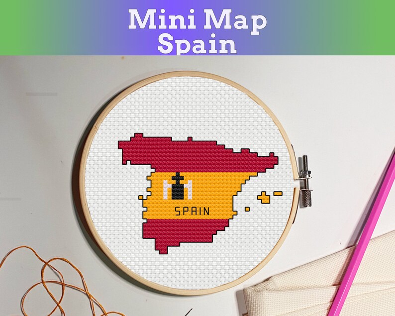 Tiny Little Spain Flag Map Digital Cross Stitch Pattern - Etsy