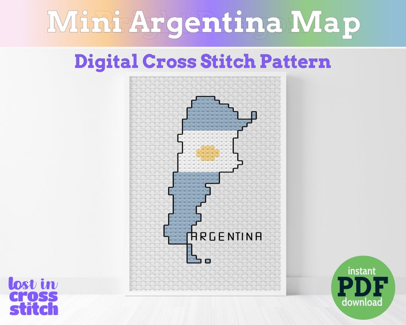 Tiny Little Argentina Flag Map | Digital Cross Stitch Pattern | PDF ...
