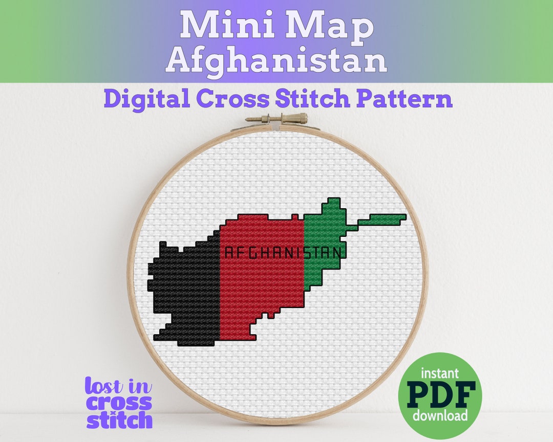 Afghanistan Flag Map Digital Cross Stitch Pattern PDF Small Pattern ...