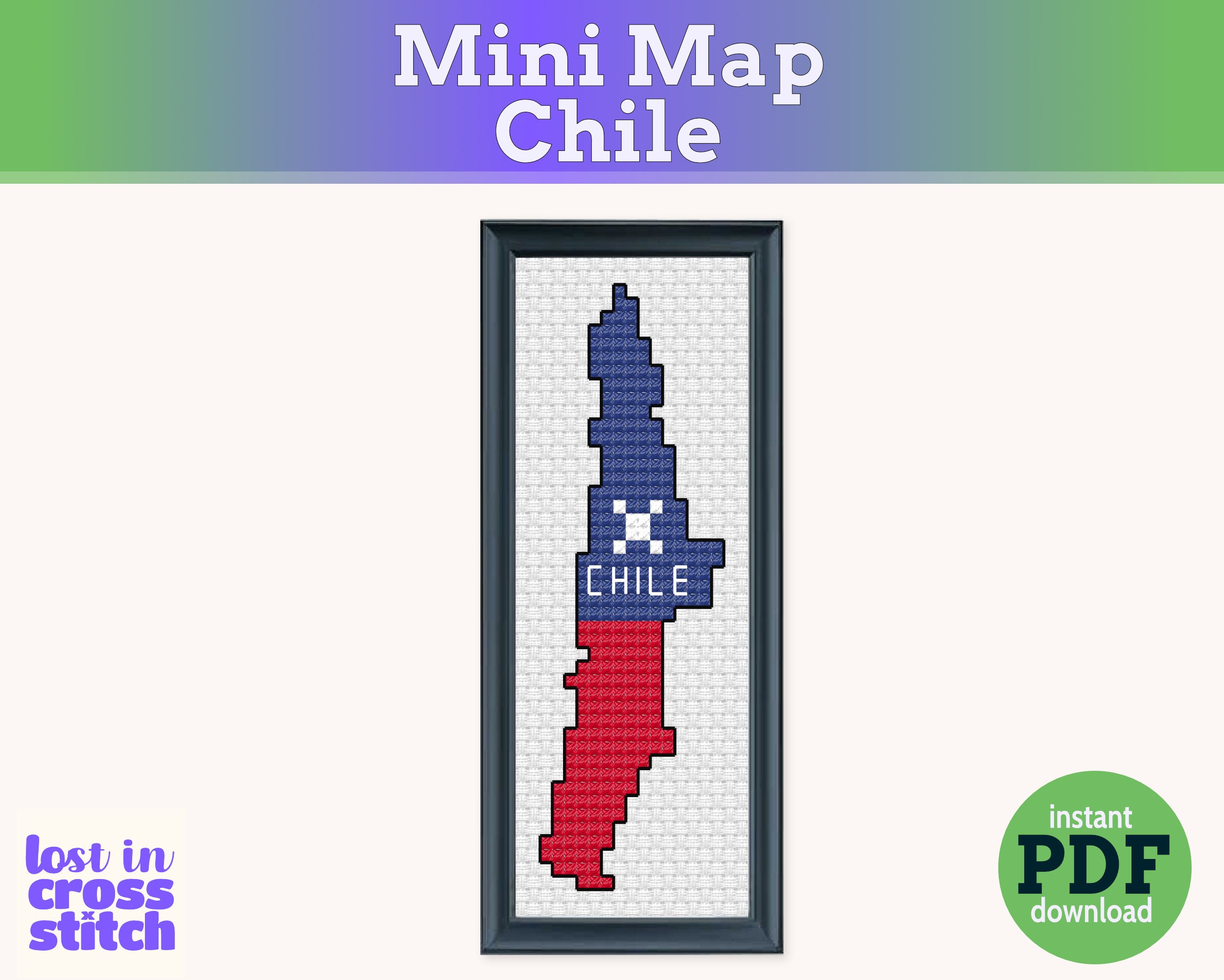 Tiny Little Chile Flag Map Digital Cross Stitch Pattern PDF Instant ...