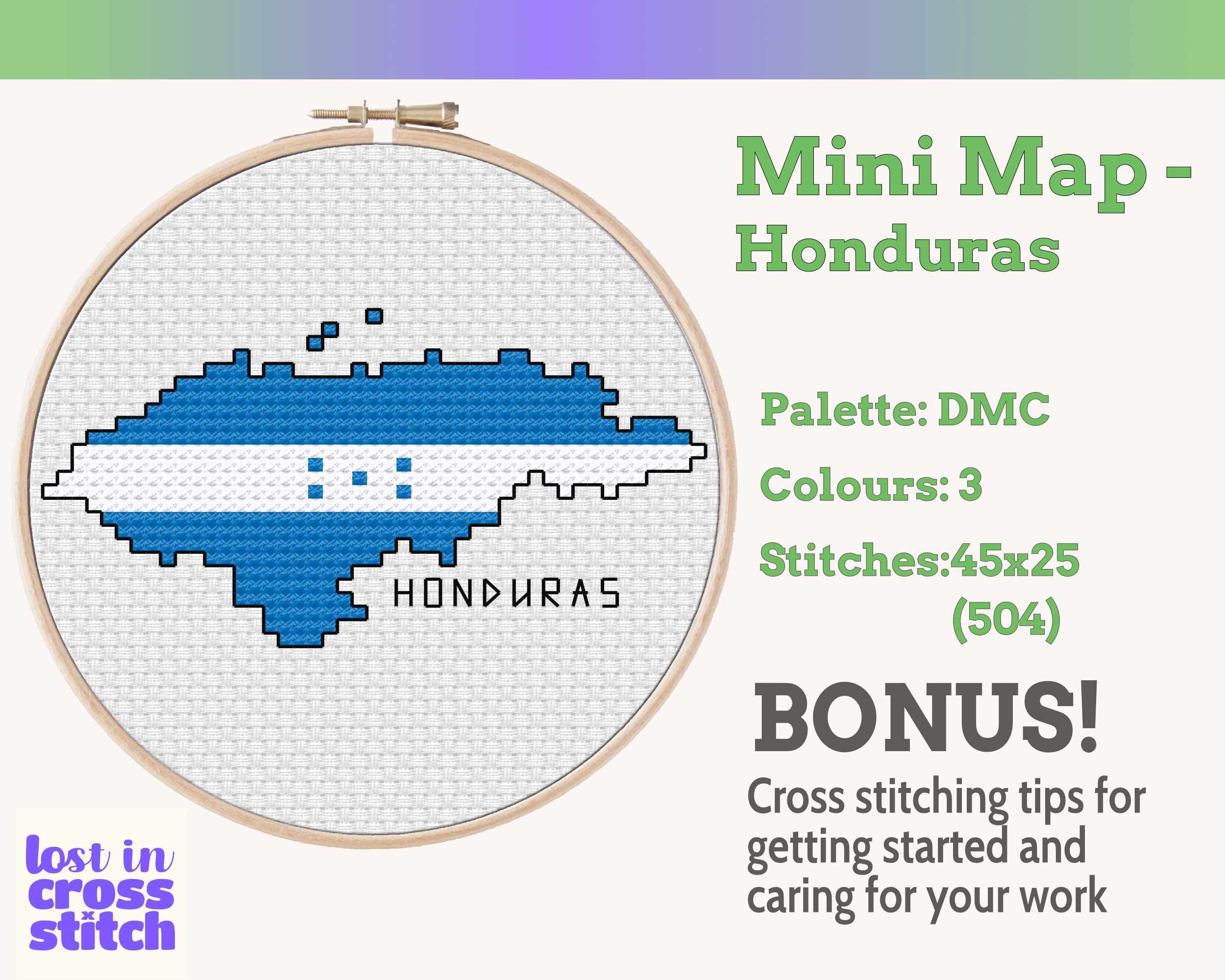 Honduras Flag Map Cross Stitch Pattern Digital PDF Instant Download ...