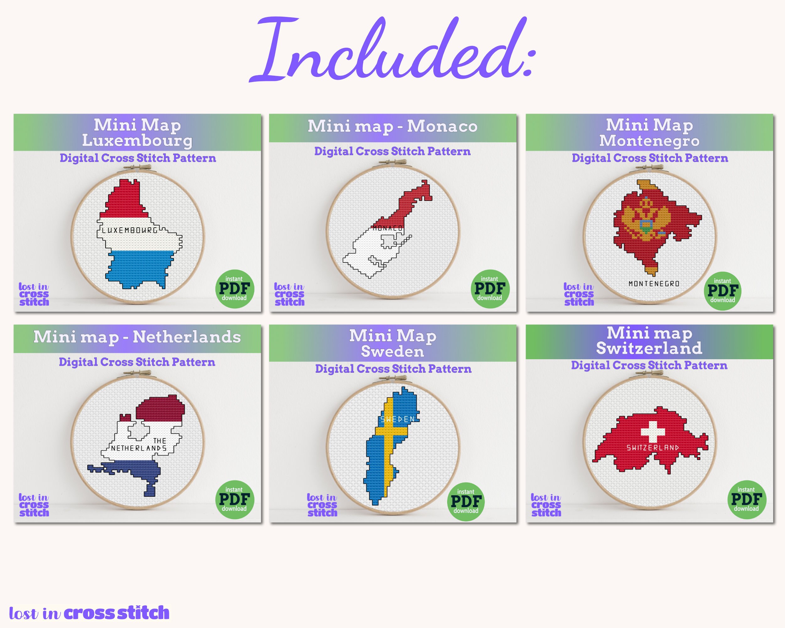 Western Europe Mini Map Cross Stitch Bundle PDF Patterns Instant ...