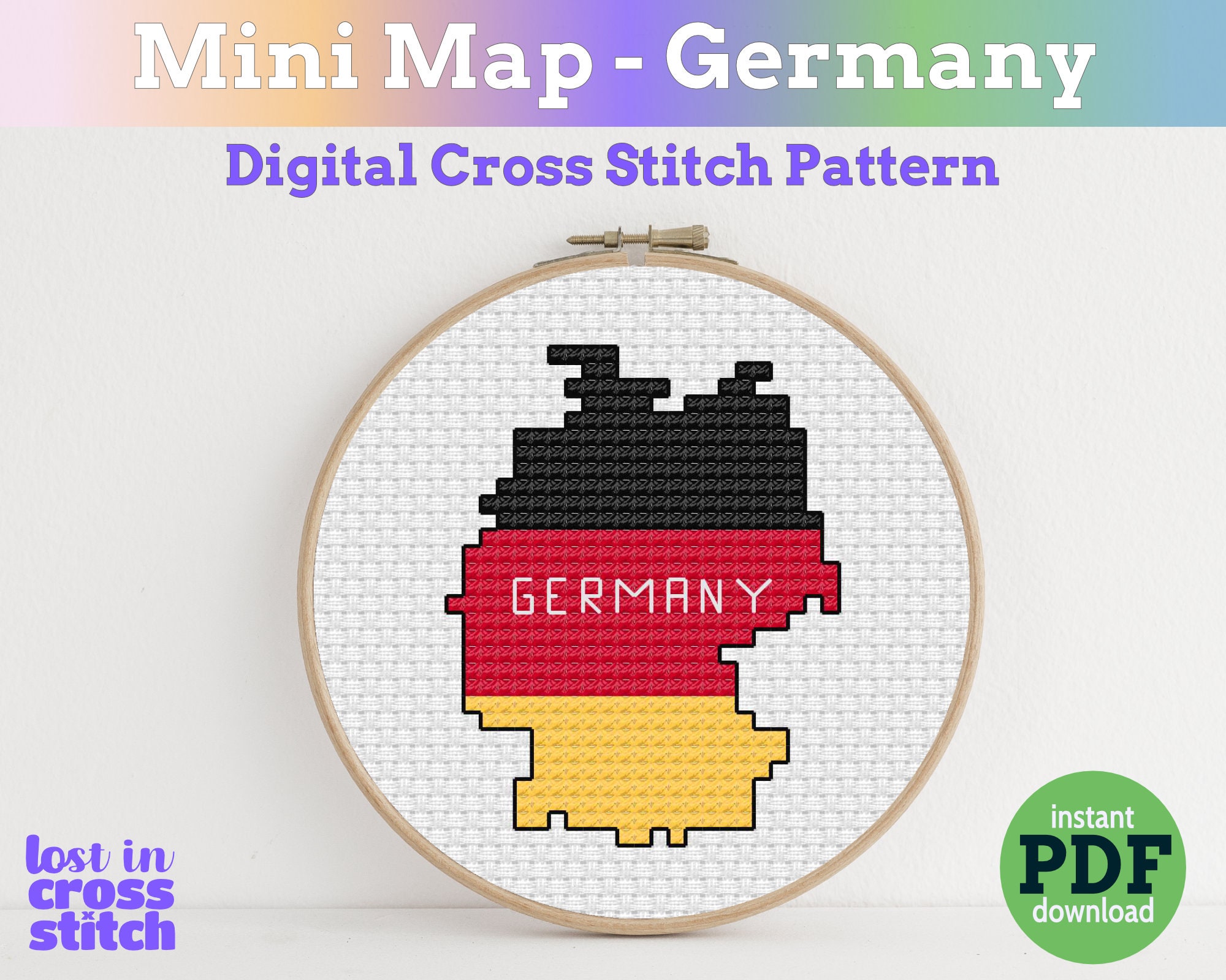 Tiny Little Germany Flag Map Digital Cross Stitch Pattern PDF Instant ...