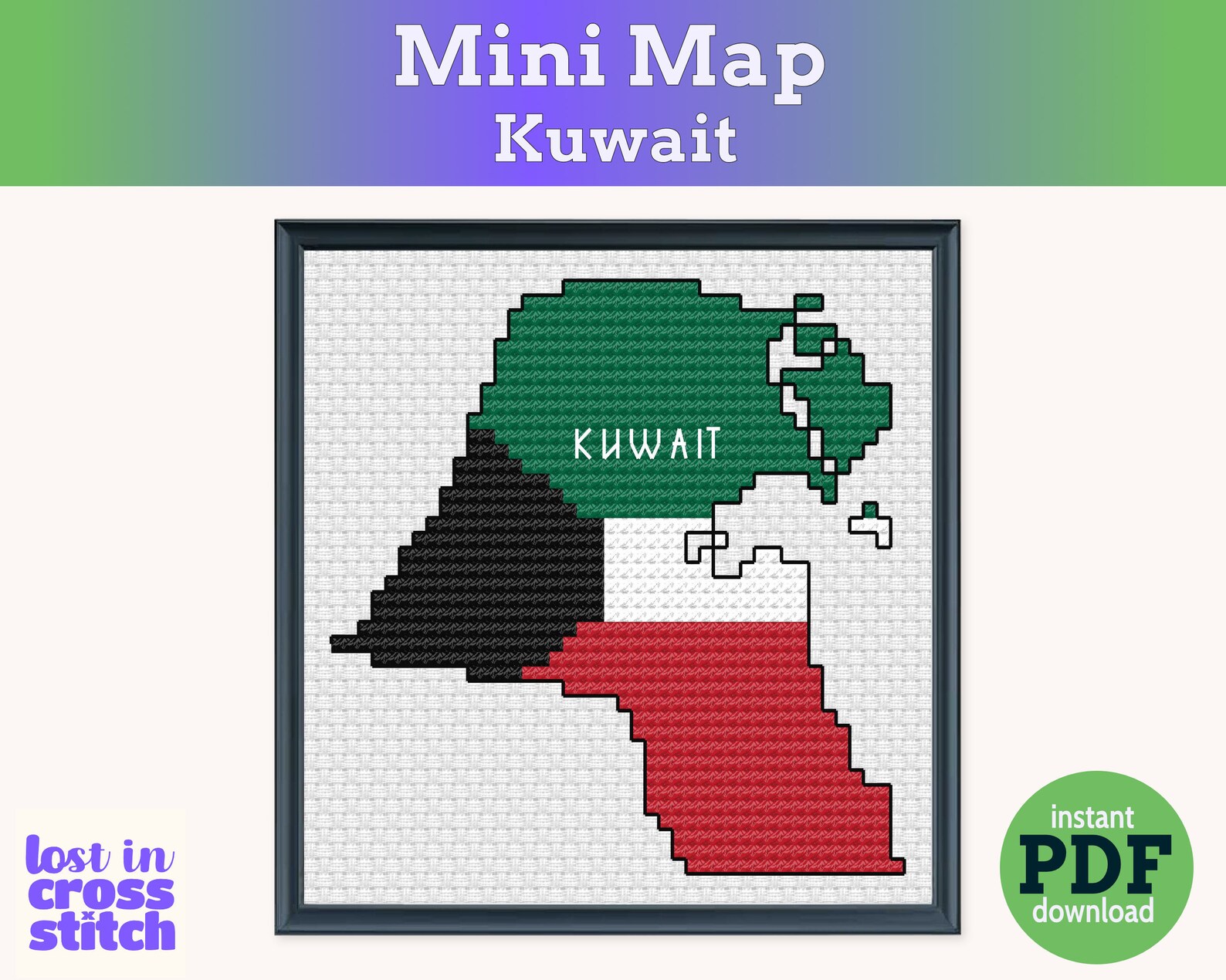 Tiny Little Kuwait Flag Map Digital Cross Stitch Pattern PDF Instant ...